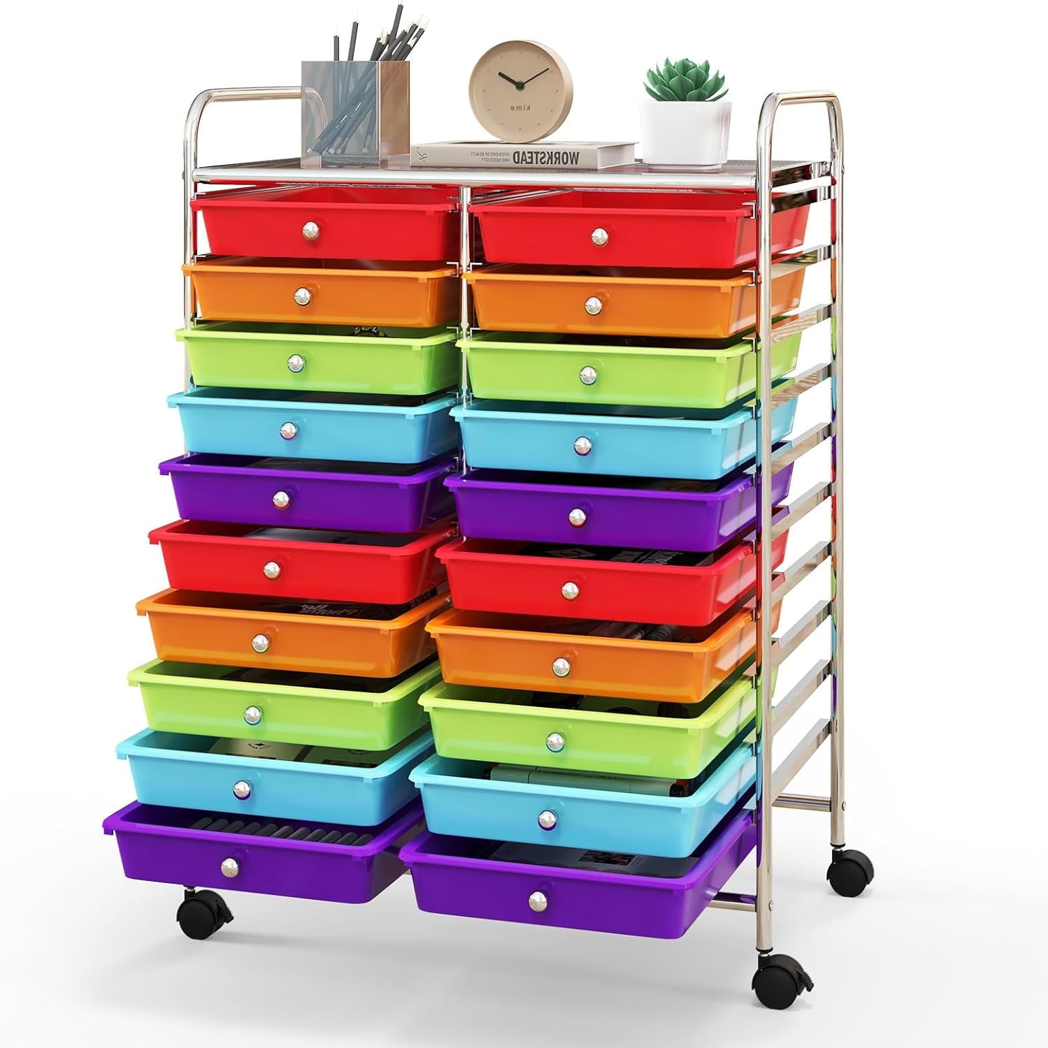 20 Drawer Rolling Storage Cart, Mobile Rolling Cart w/Drawers for ...