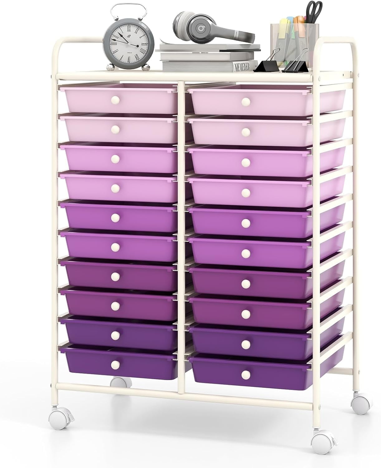 20-Drawer Rolling Storage Cart - Mobile Rolling Cart w/Drawers for ...
