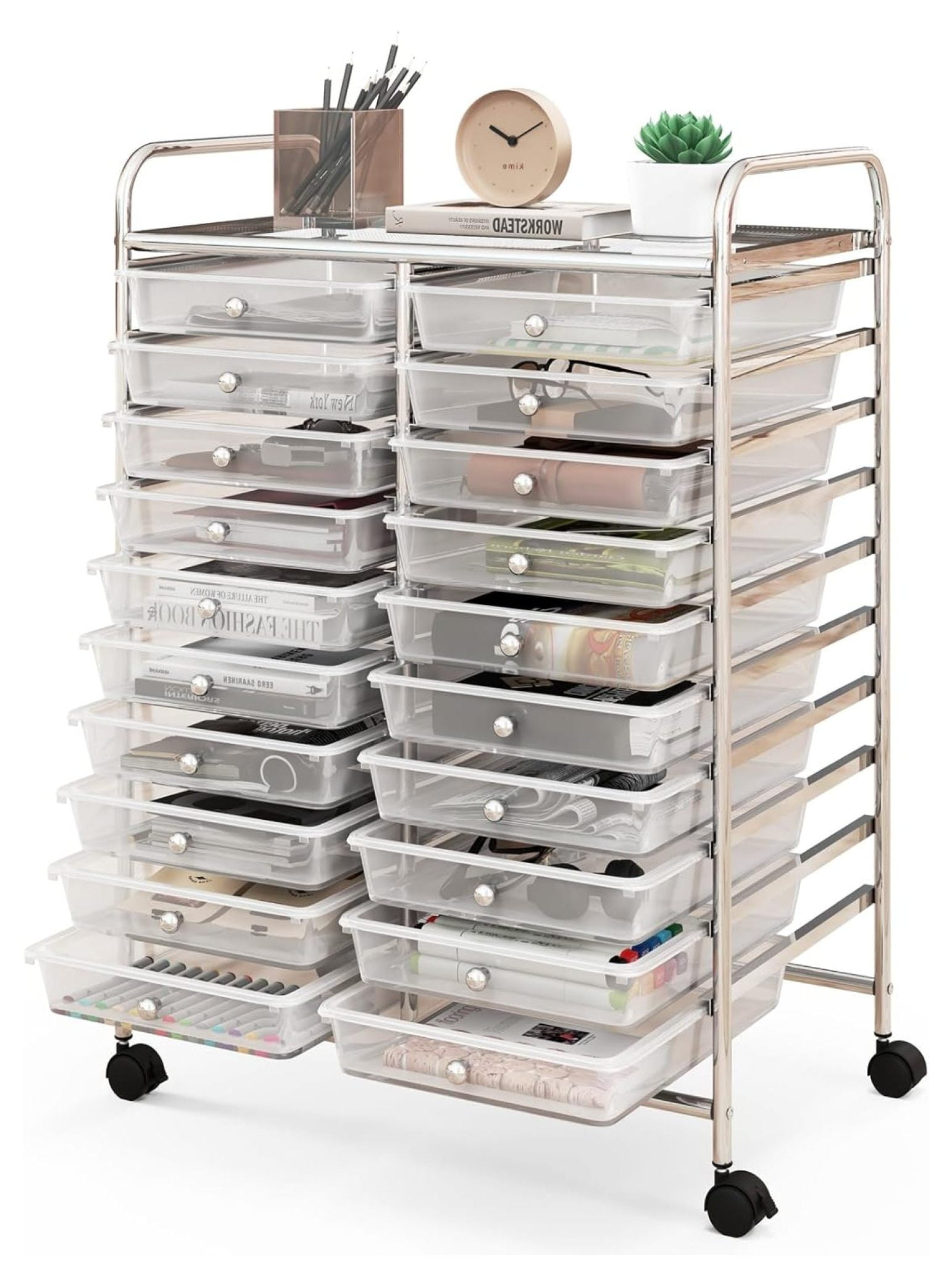 20 Drawer Rolling Storage Cart, Mobile Rolling Cart w/Drawers for ...