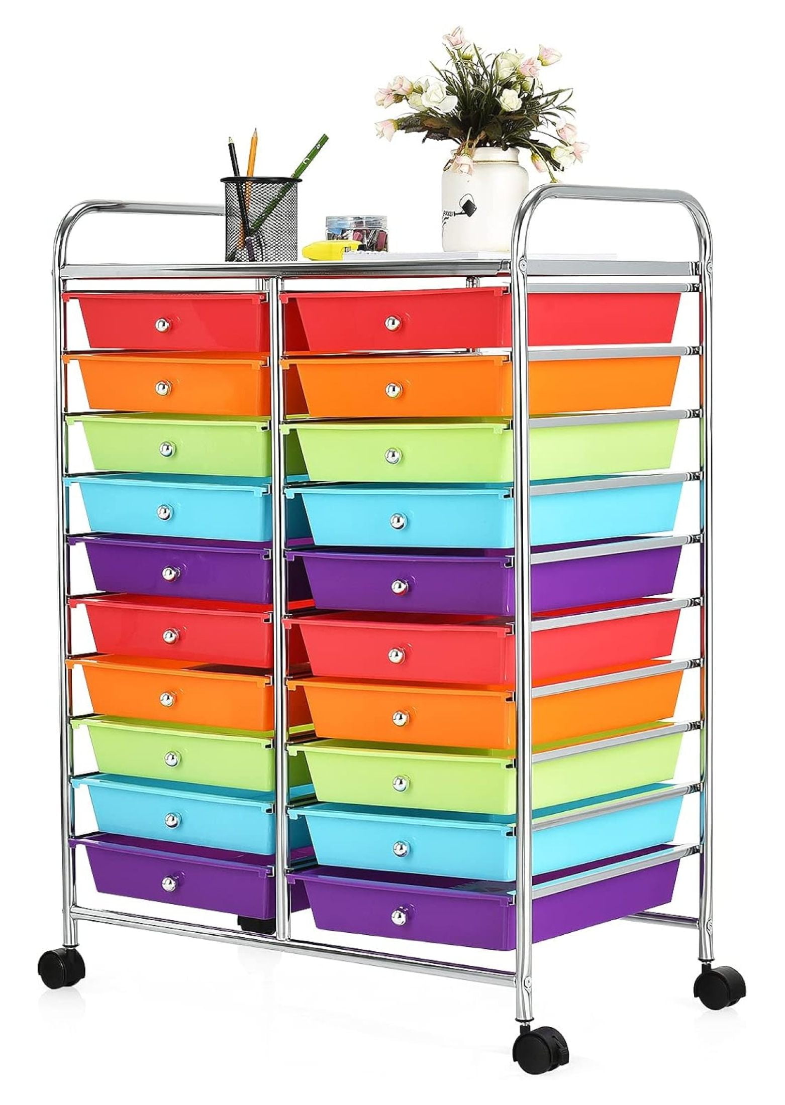 20-Drawer Rolling Storage Cart, Multifunctional Art Craft Organizer ...
