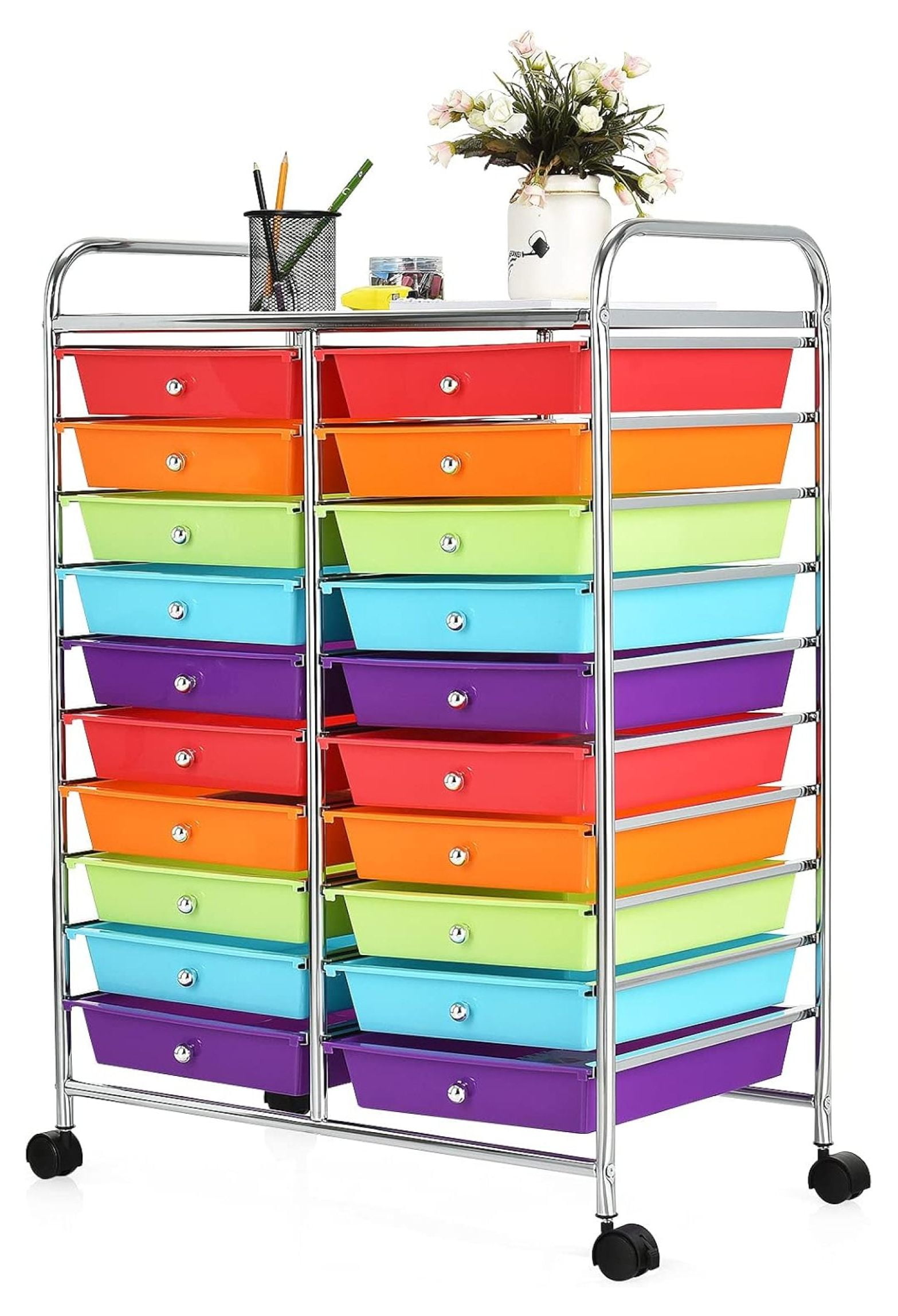 20-Drawer Rolling Storage Cart, Multifunctional Art Craft Organizer ...