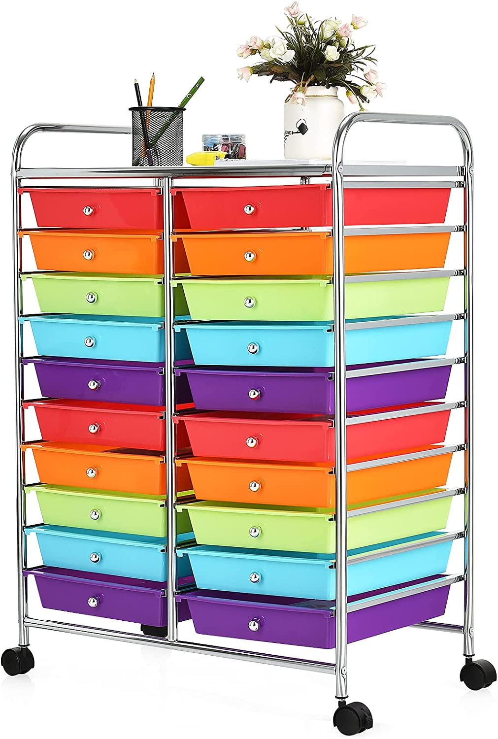20-Drawer Rolling Storage Cart, Multifunctional Art Craft Organizer ...