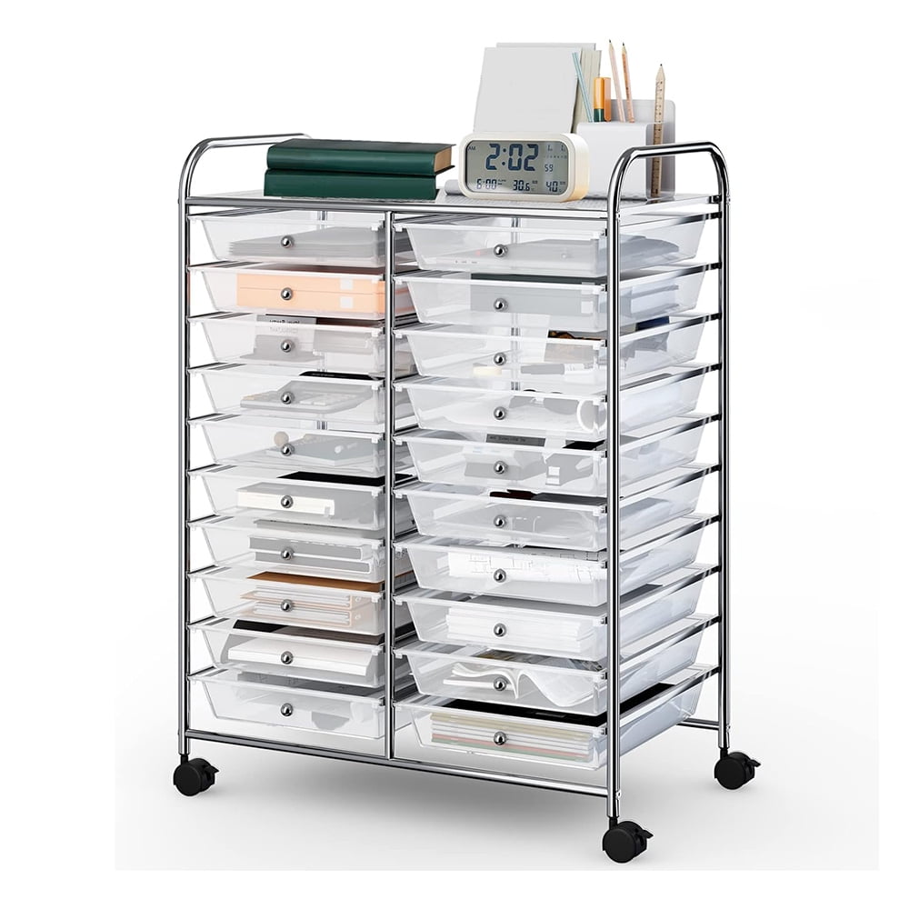 Rolling Storage Cart with 20 Drawers, Mobile Utility Organizer Trolley ...