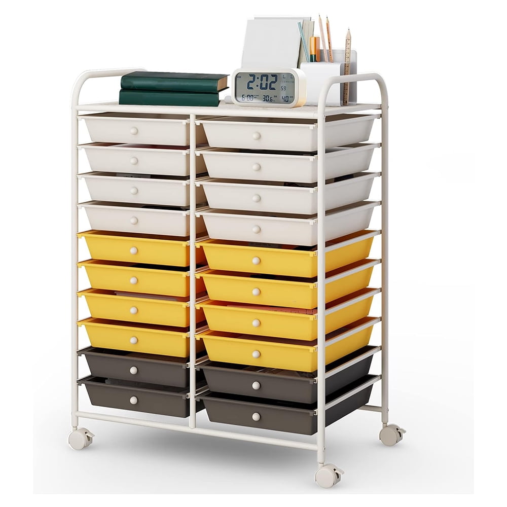 20-Drawer Storage Trolley with Locking Wheels, Vertical Space-Saving ...