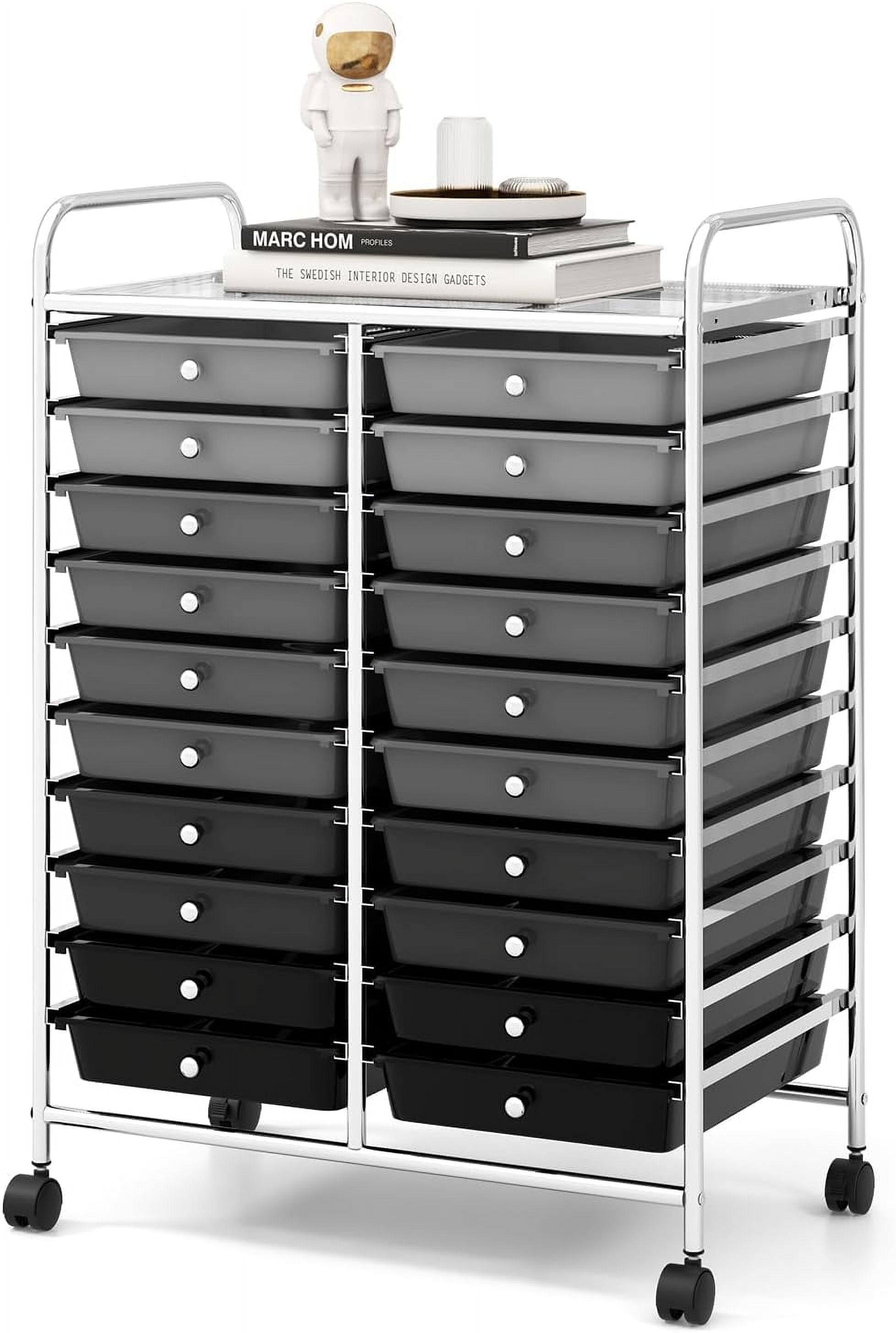20 Drawers Cart w/Rolling Wheels Multipurpose Mobile Rolling Drawer ...