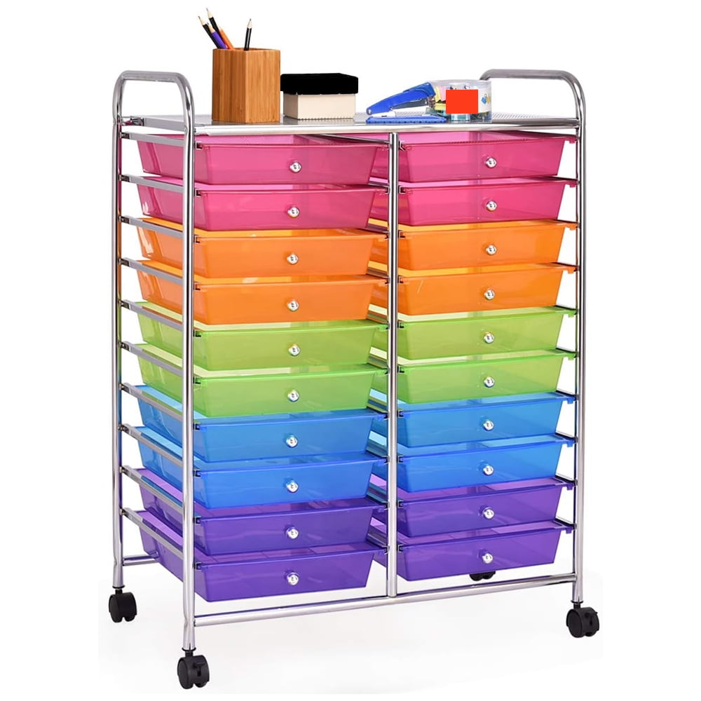 20 Drawers Storage Cart with Rolling Wheels, Versatile Mobile Rolling ...