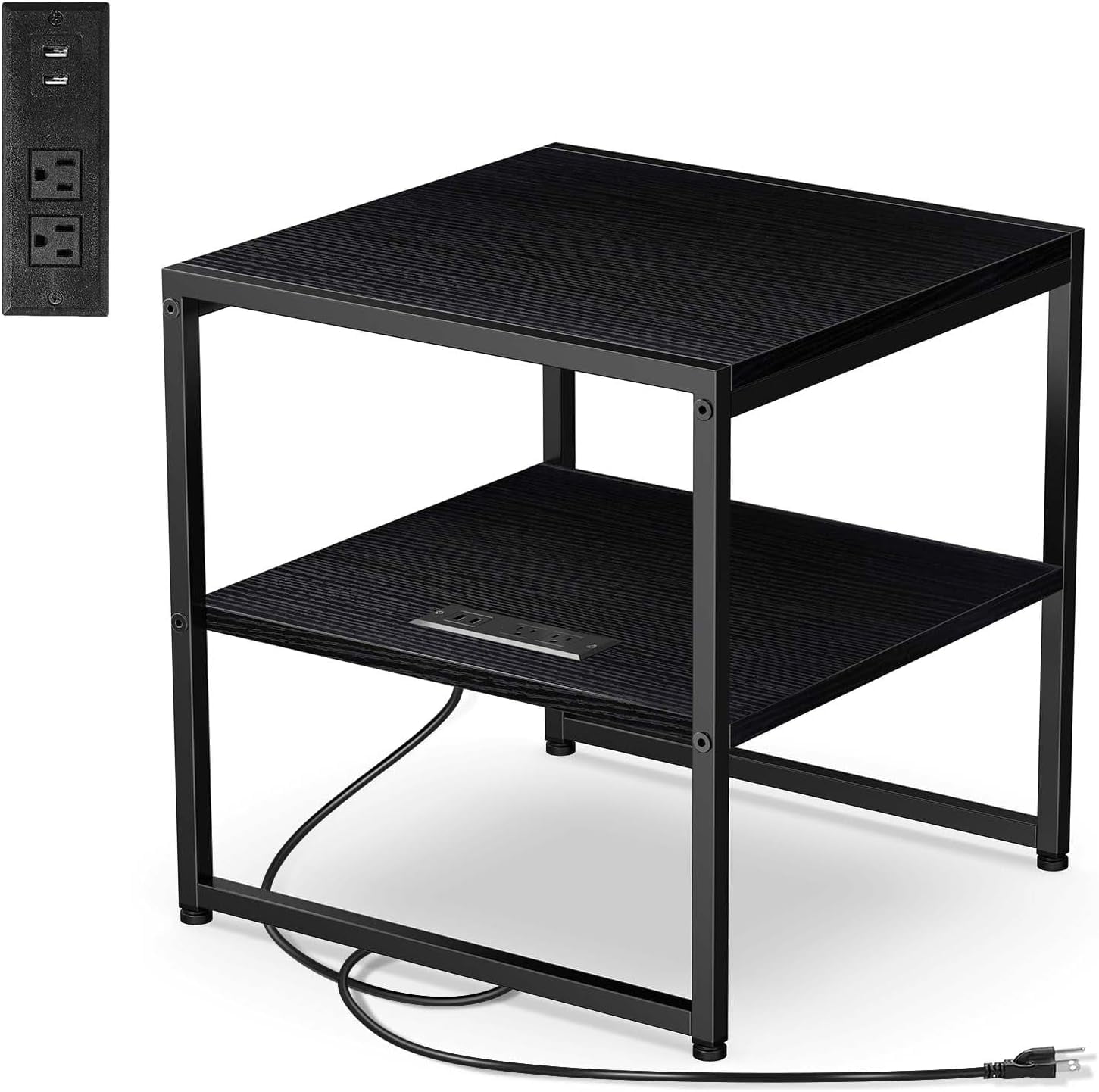 20" End Table with Charging Station, Industrial Square Side Table with ...