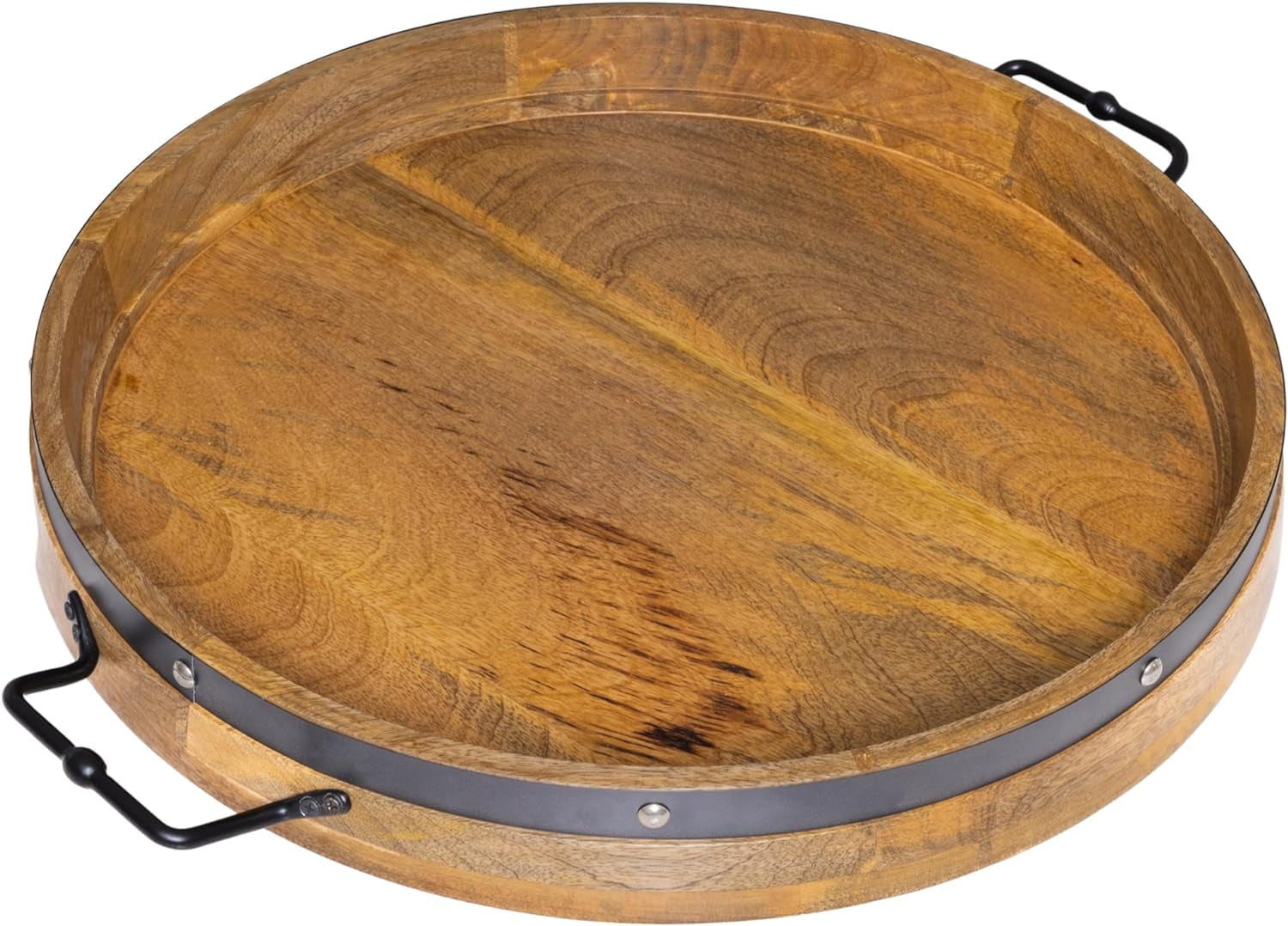 20" Extra Large Round Ottoman Tray - Heavy Duty Mango Wood Serving Tray ...