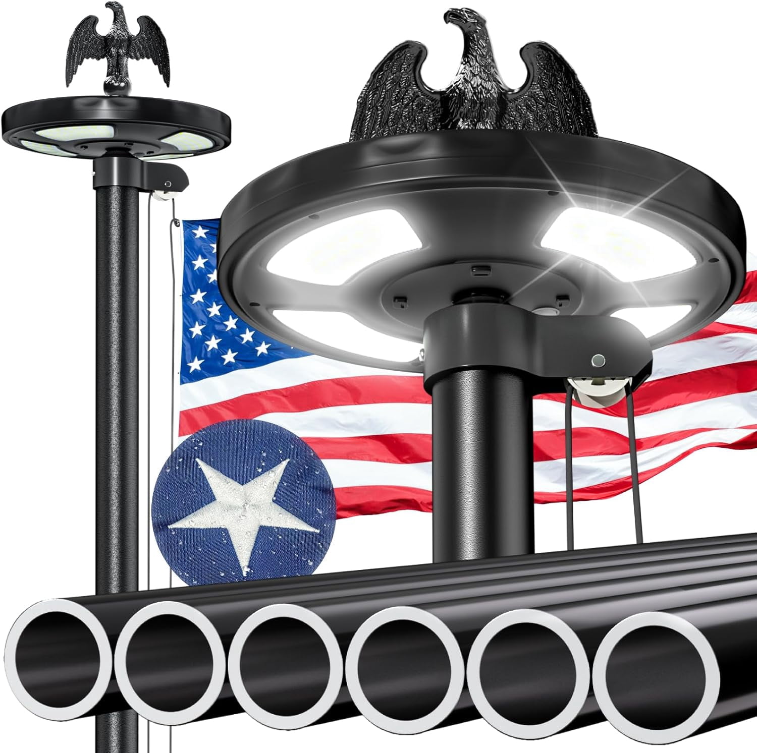 20 FT Pole with 144 Solar Light,12 Gauge Extra Thick Flagpole for ...