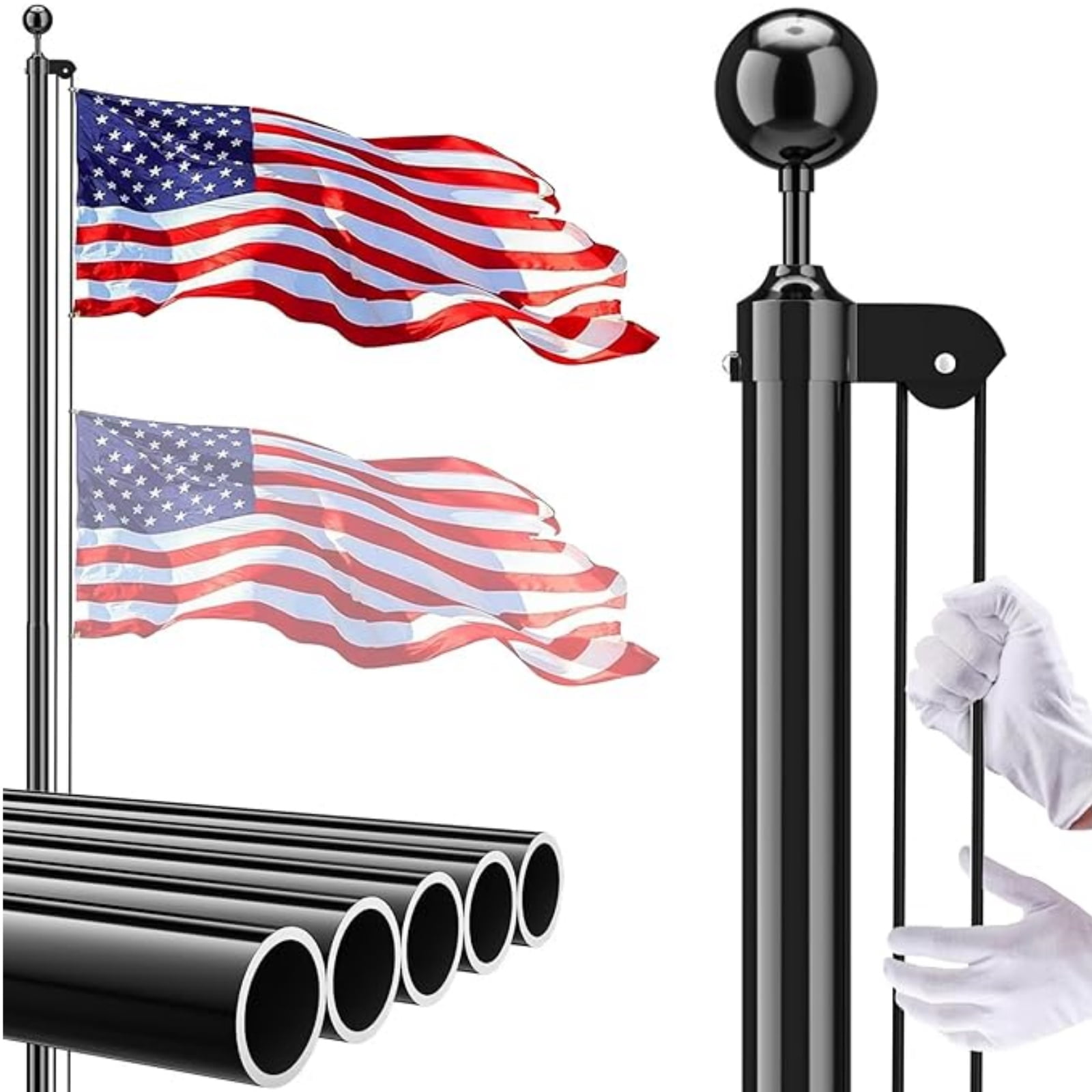 Gewna 20 ft Sectional Aluminum Flag Pole Kit for Outside Inground with ...