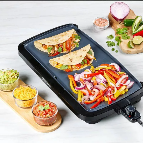 20" Family-Sized Electric Griddle Black: Nonstick, Tabletop ...