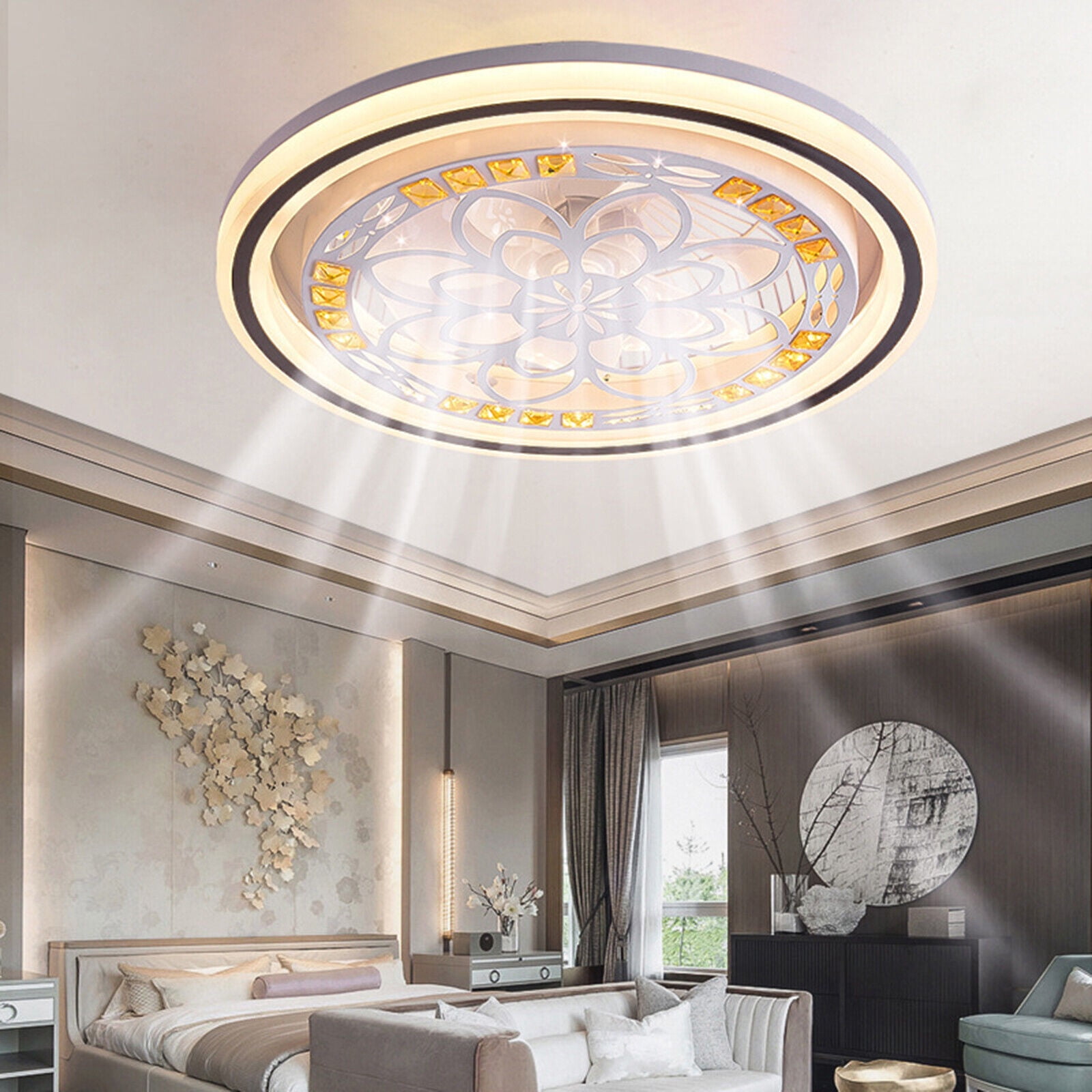 20'' Fandelier Ceiling Fans with Lights Invisible Bedroom Ceiling Fan ...