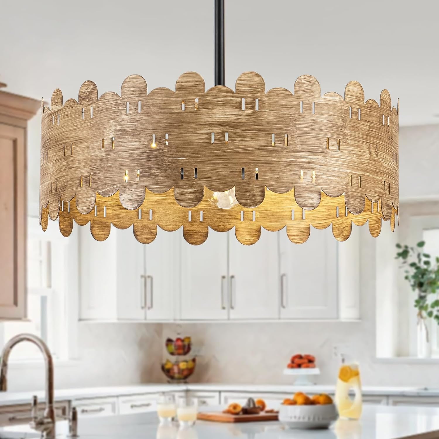 20" Farmhouse Chandelier, 5 Lights Adjustable Dining Room Light Fixture ...