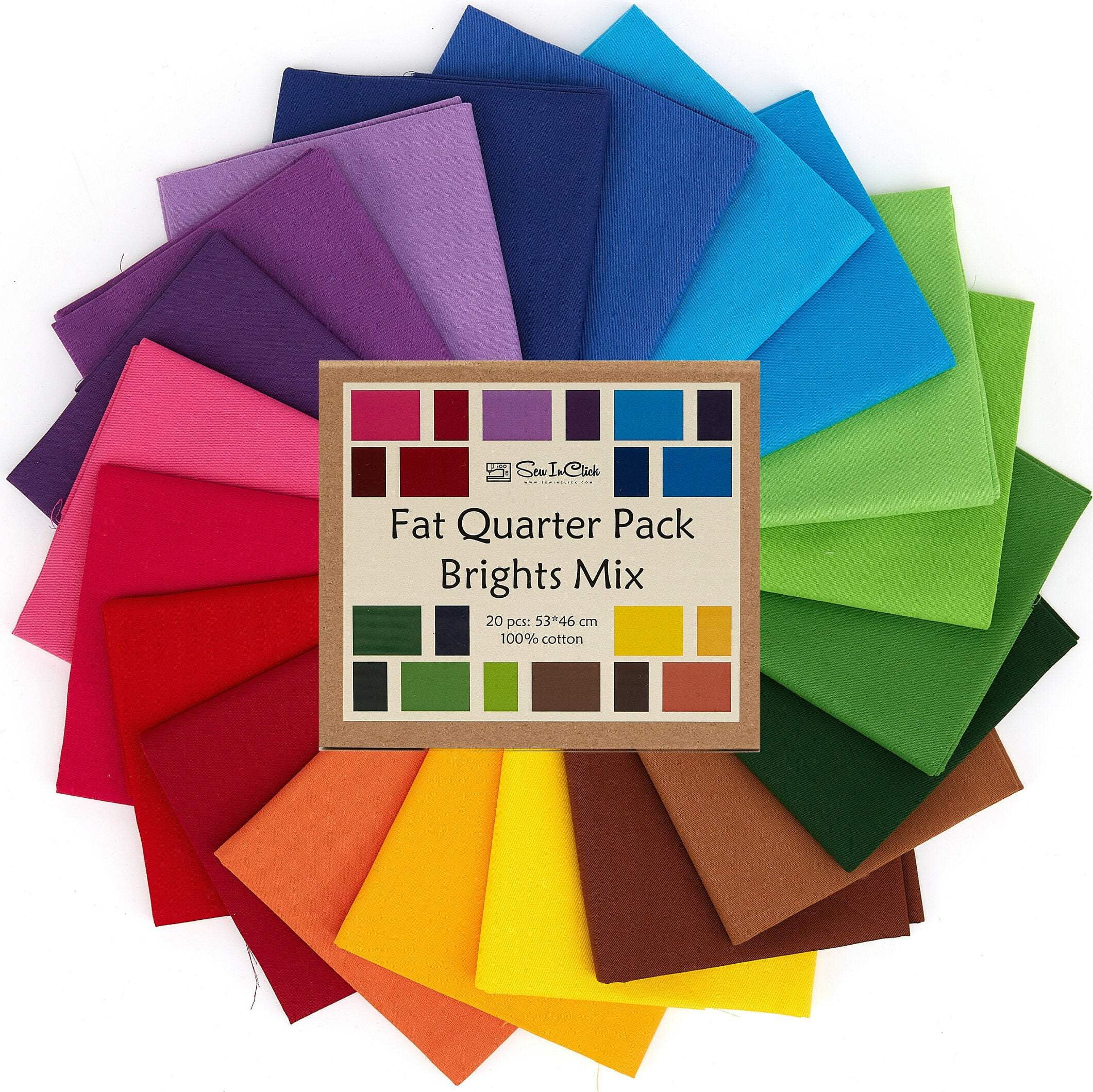 20 Fat Quarter Bundle -100% Cotton | Pure Solids | Rainbow Mix - 20 ...