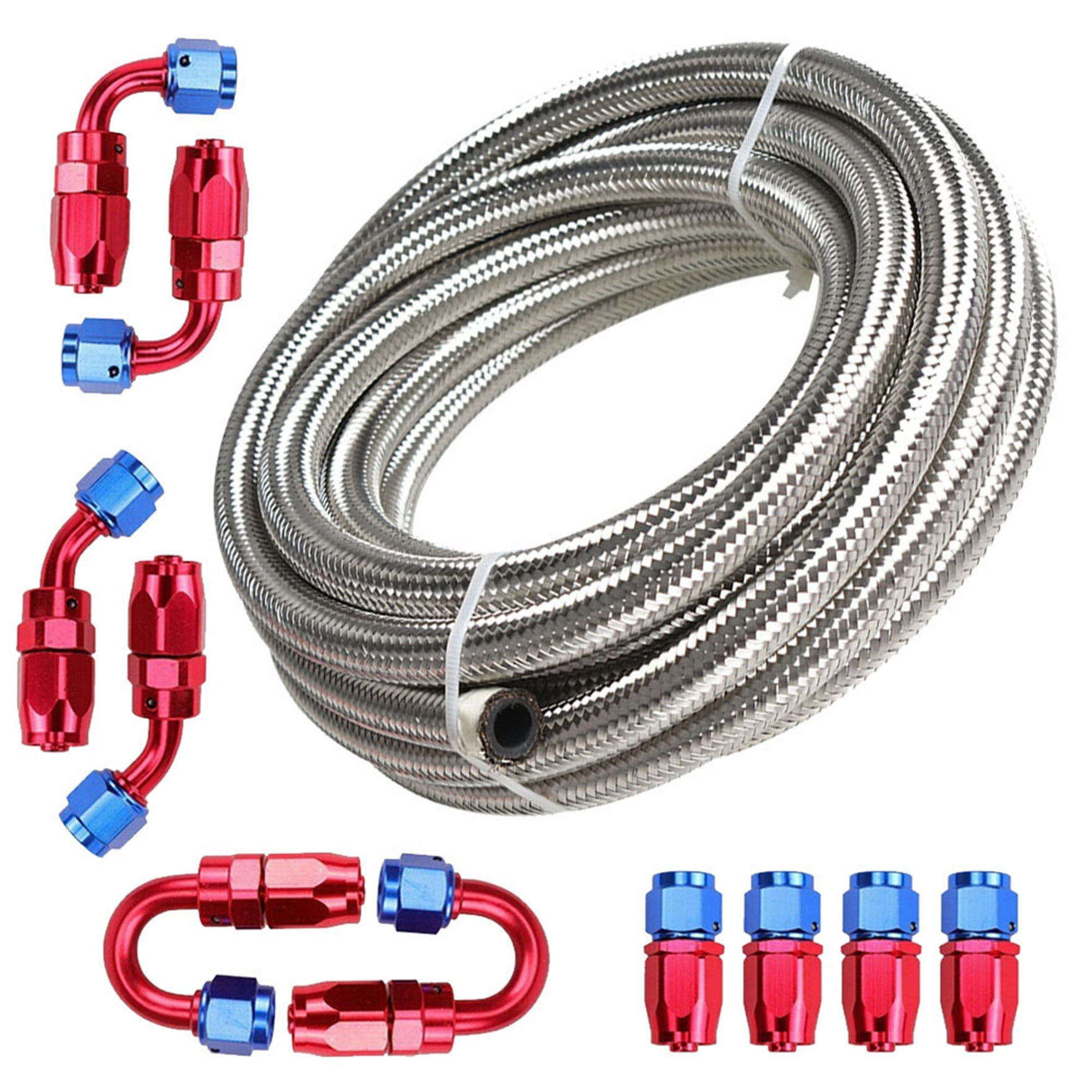 20 Feet Braided Fuel Hose Line w/Swivel Hose End Fitting Kit 4AN 6AN ...
