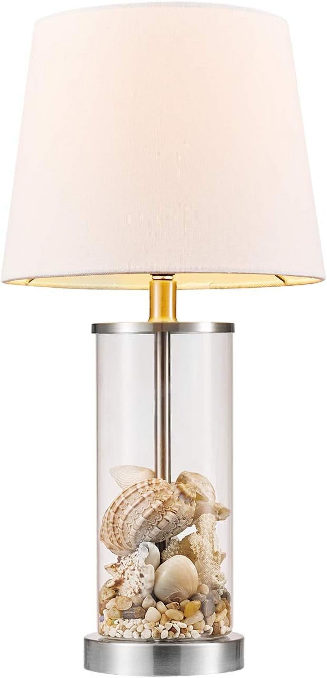 20" Fillable Ribbed Glass Table Lamp, Matte Brass Accents, Beige Linen ...