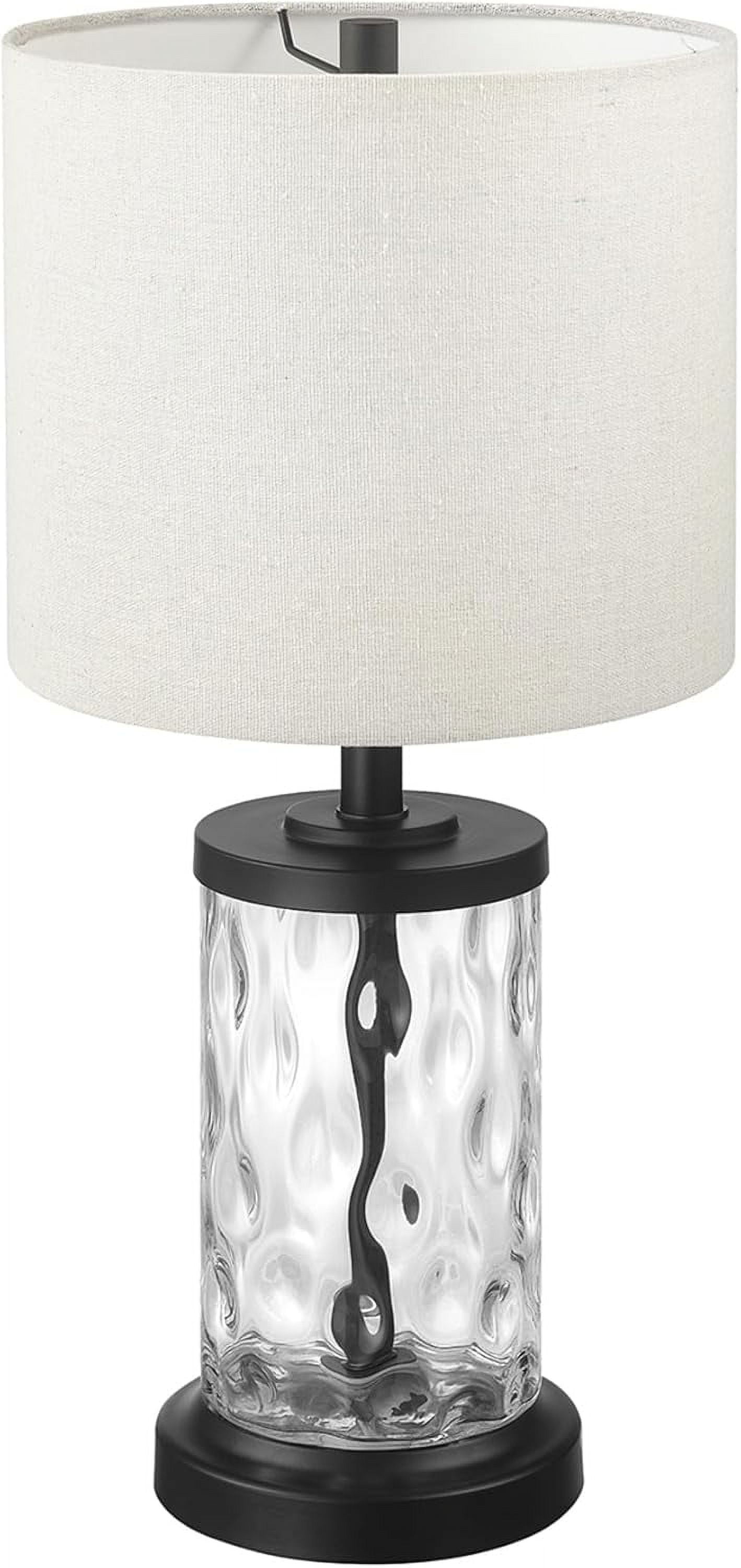 20" Fillable Ribbed Glass Table Lamp, Matte Brass Accents, Beige Linen ...