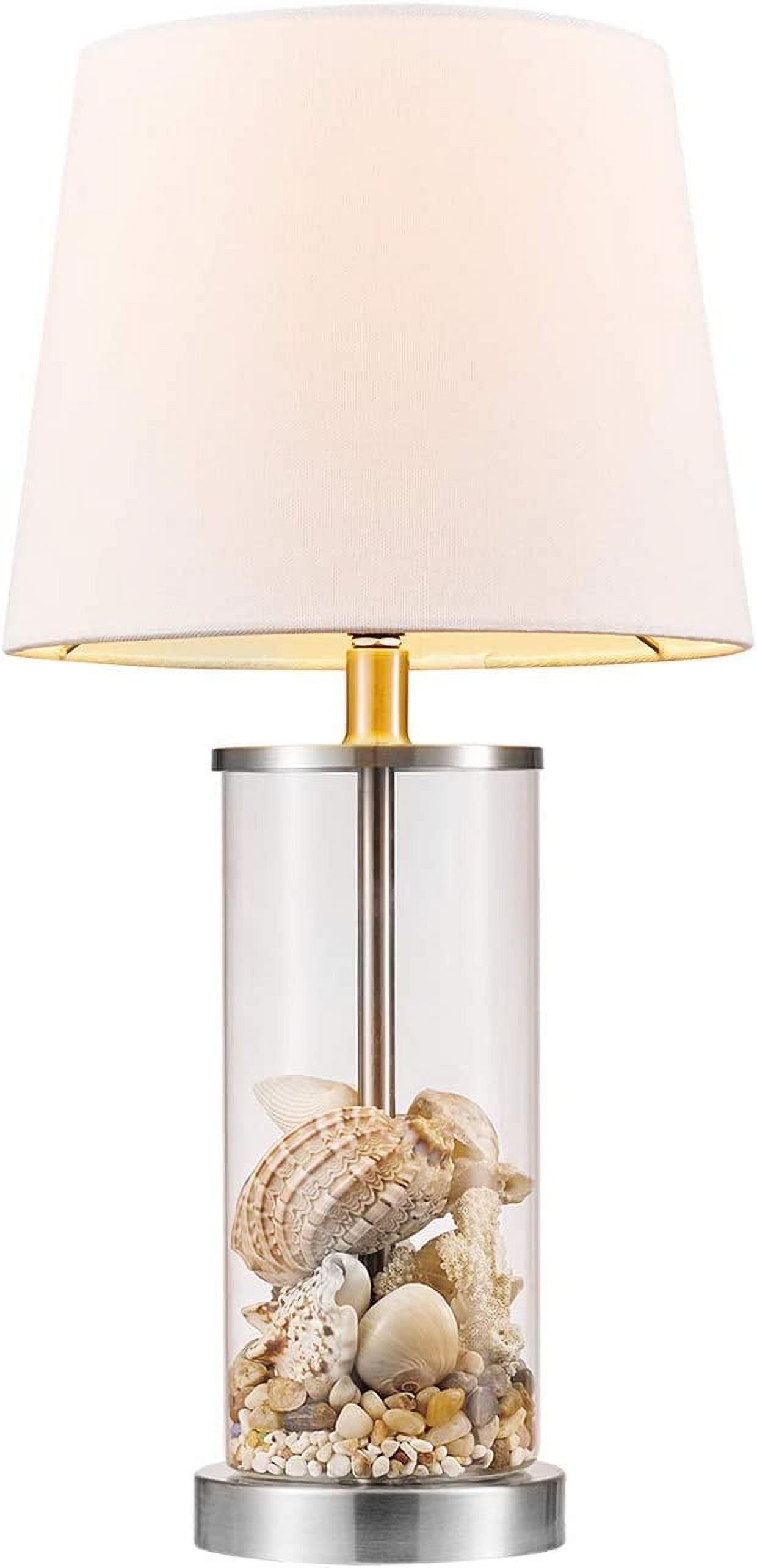 20" Fillable Table Lamp, Clear Glass and Steel Base, White Fabric Shade ...