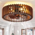 20'' Flush Mount Caged Ceiling Fan with Light, Wooden Low Profile Light ...