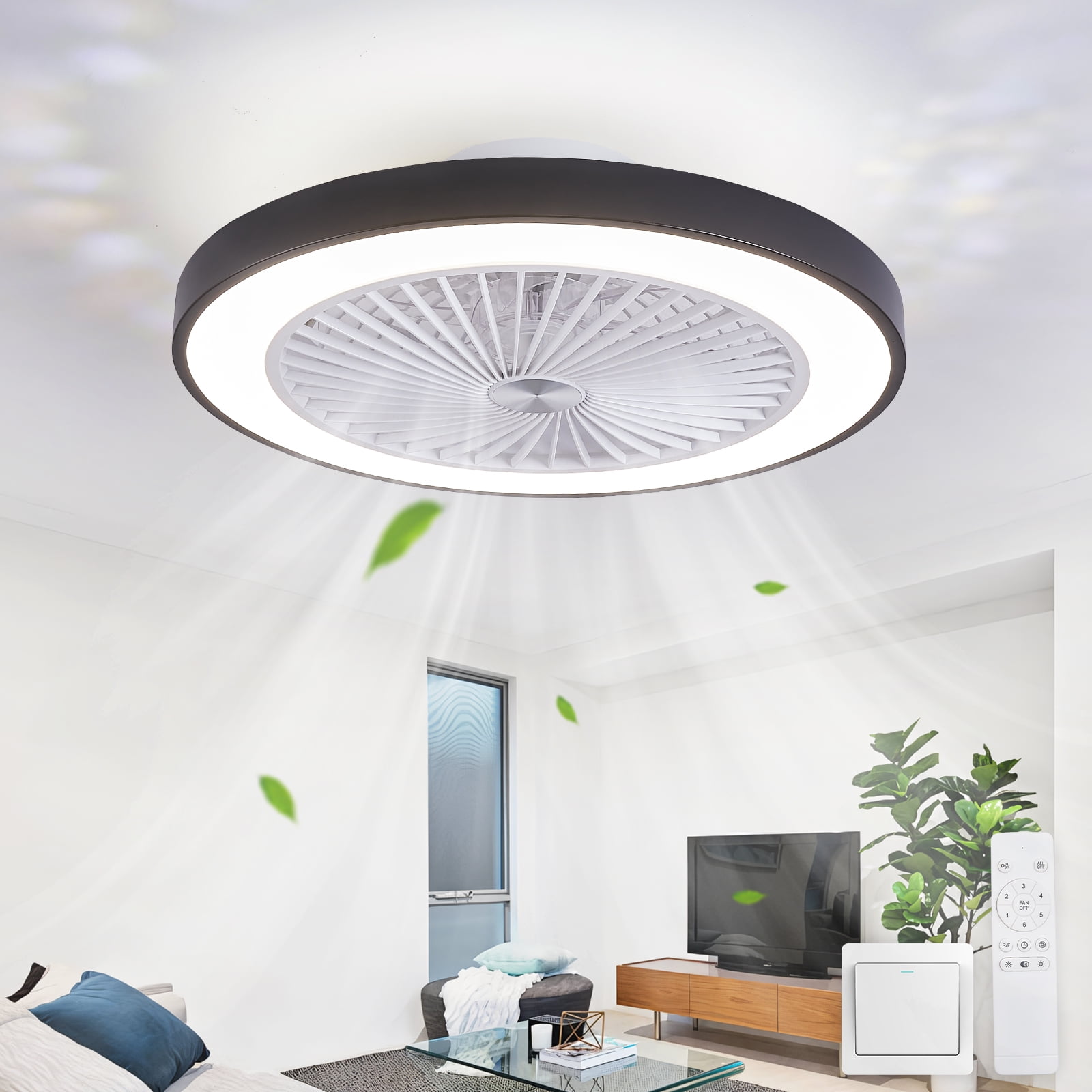 20" Flush Mount Ceiling Fan with Lights and Remote Low Profile Flush ...