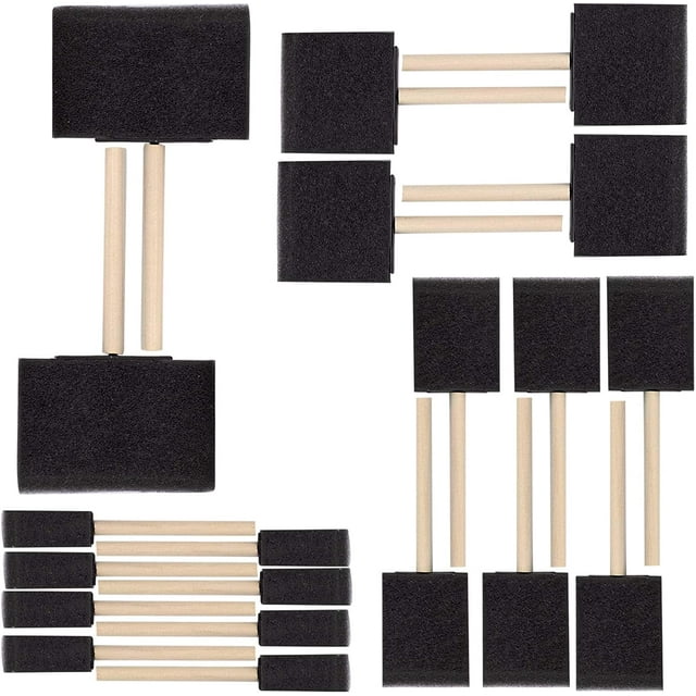 20 Foam Paint Brush Set with Durable Wood Handle, Reusable Disposable Poly Sponge Brush to use ...
