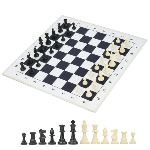 20" Foldable Chess Mat Set – Soft Black & White Fabric Chess Board with ...