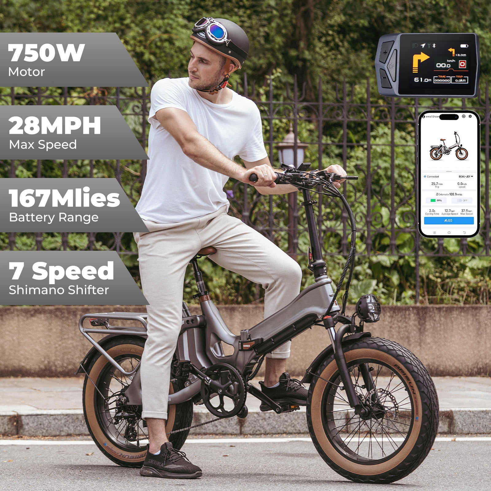 20" Folding Electric Bike, 750W Motor, 167 Mile Range, 440 lb Load Capacity, Dual Batteries ...