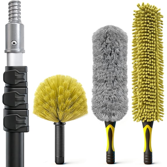 20 Foot Telescoping Extension Pole Kit, 4-in-1 High Reach Duster with ...
