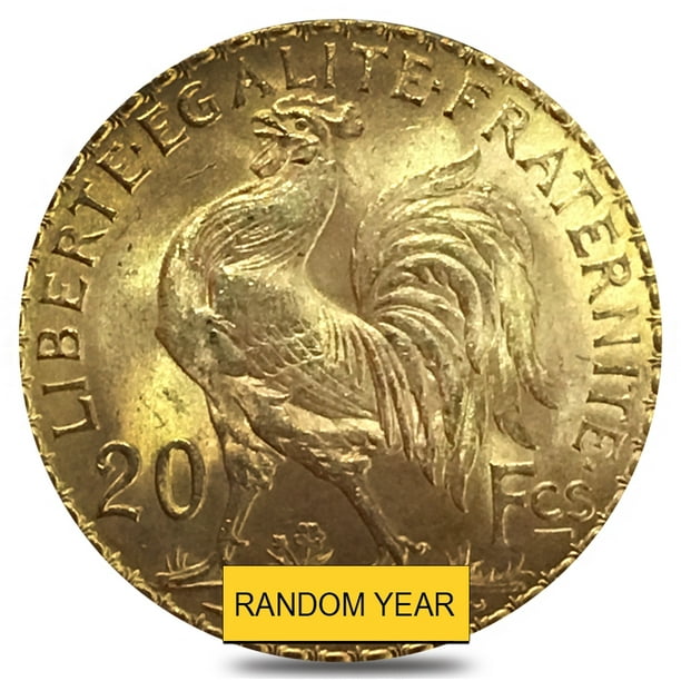 20 Francs French Rooster Gold Coin BU AGW .1867 oz (Random Year ...