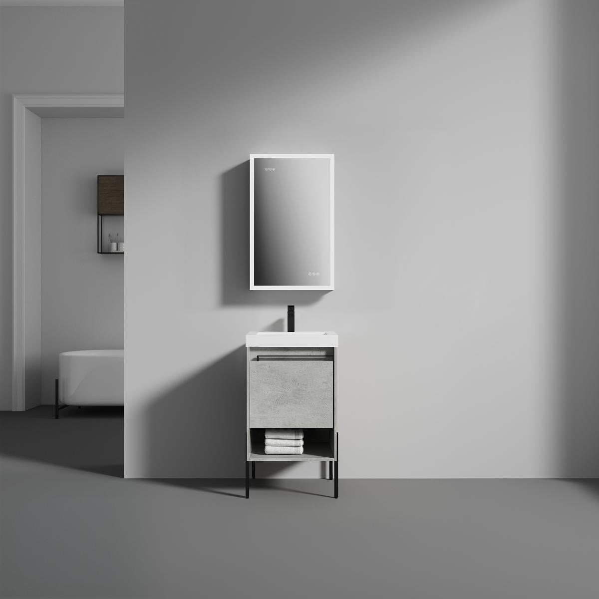 20" Freestanding Bathroom Vanity with Sink & Mirror - Plain Cement ...