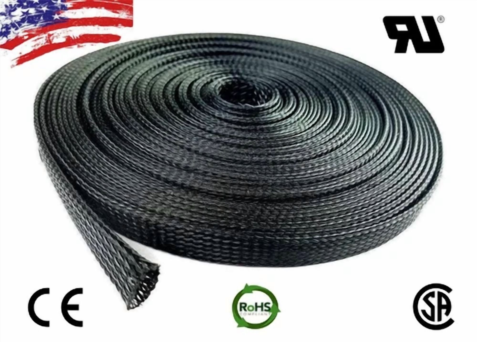 20 Ft 3/8" Black Expandable Wire Cable Sleeving Sheathing Braided Loom ...