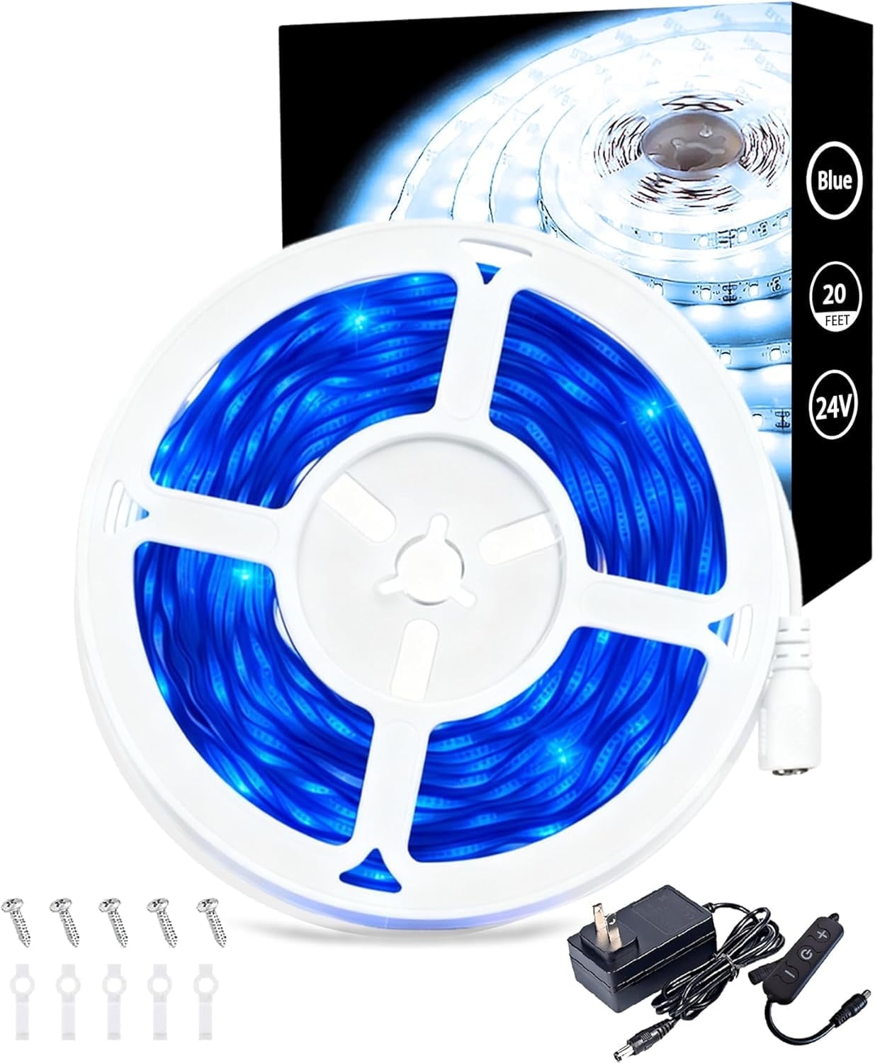 20 Ft Blue Led Lights Strip Rope Lights with Dimmer Control forIndoor ...