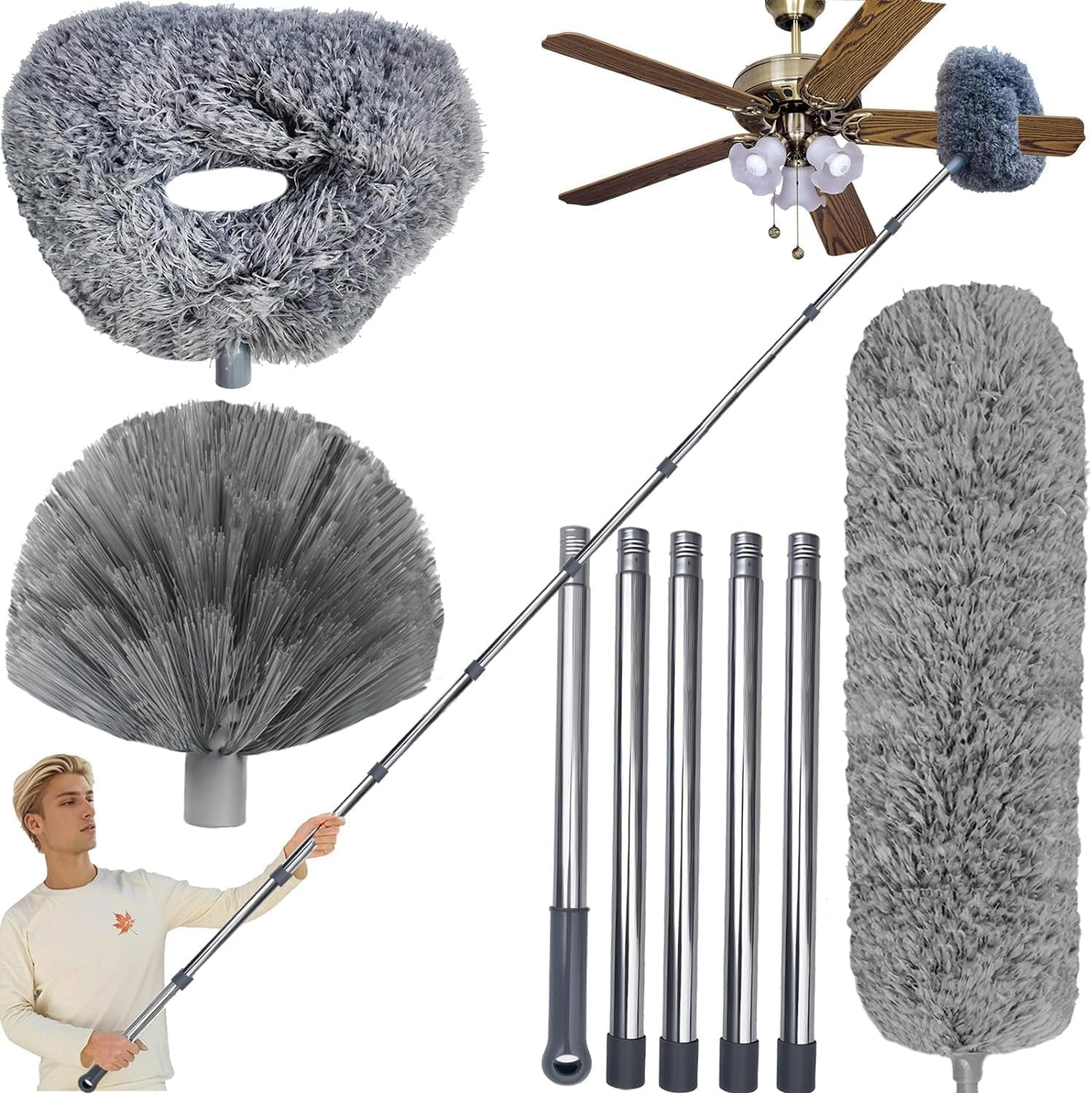 20+ Ft High Reach Ceiling Fan Duster & Cobweb & Corner Brush Duster ...