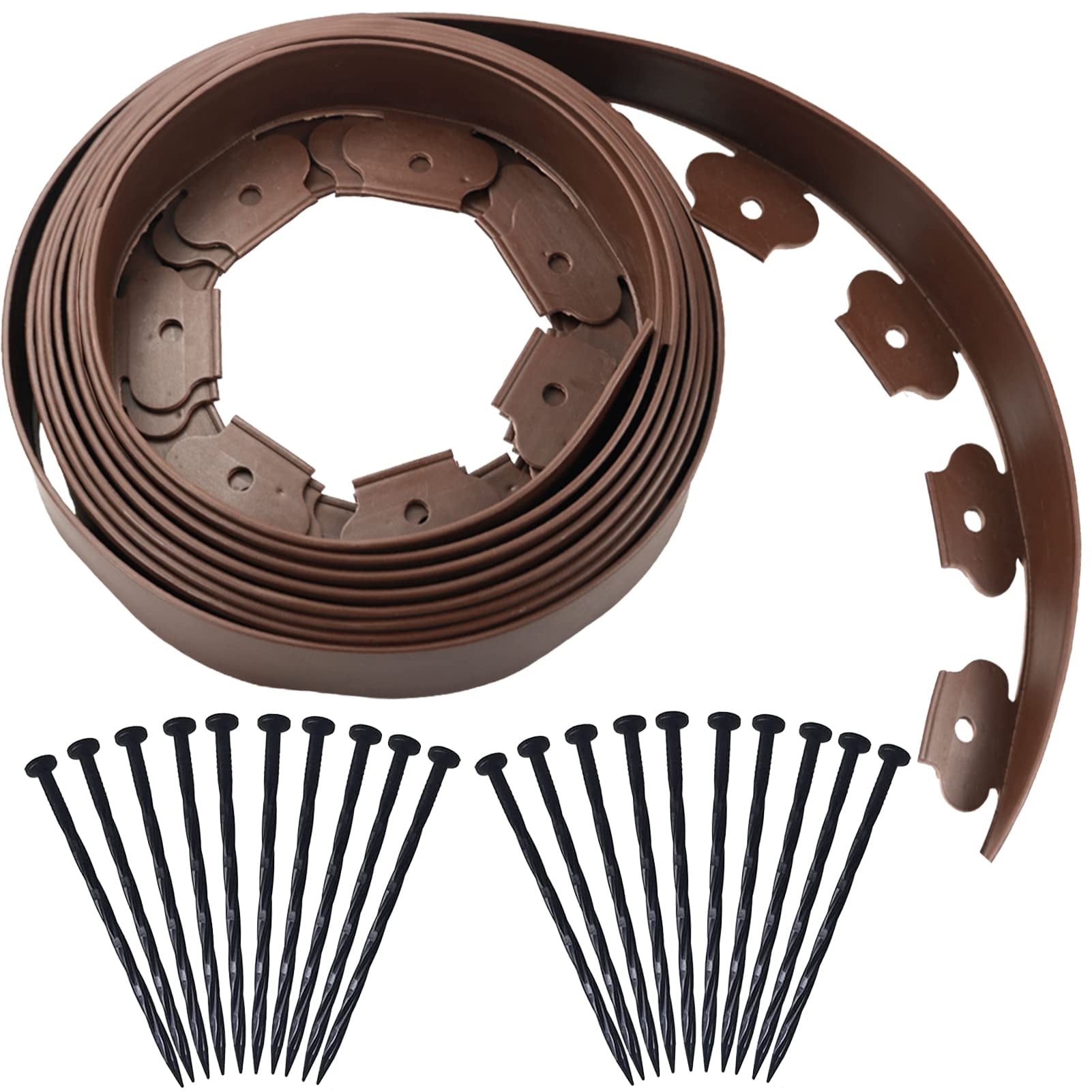 20 Ft Landscape Edging Kit Brown Garden Border with 20 Durable Plastic ...