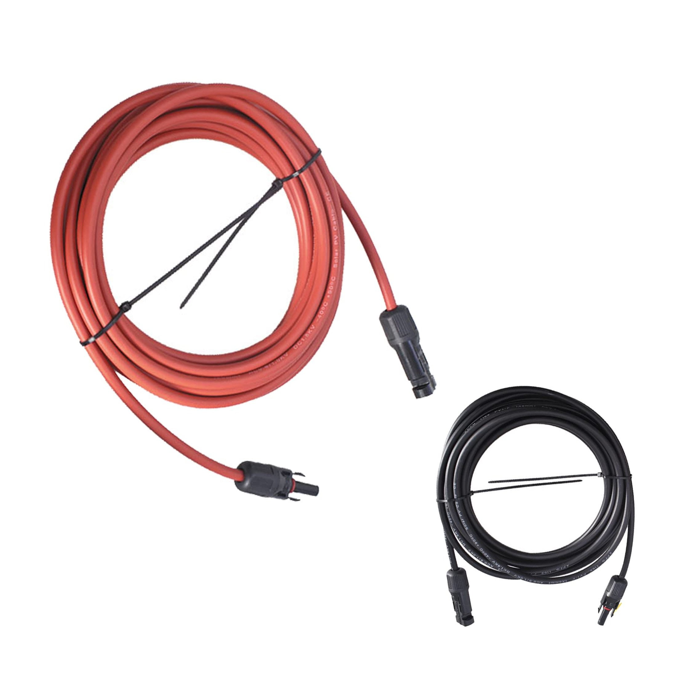20 Ft Solar Panel Extension Cable 10AWG Male Female Connector Red Black ...