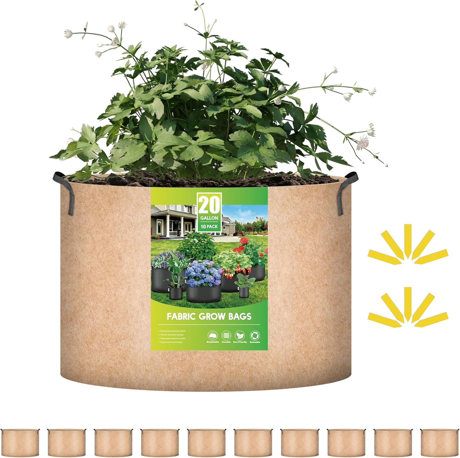 20 Gallon 10 Pack Grow Bags Nonwoven Fabric Pots Aeration Container ...