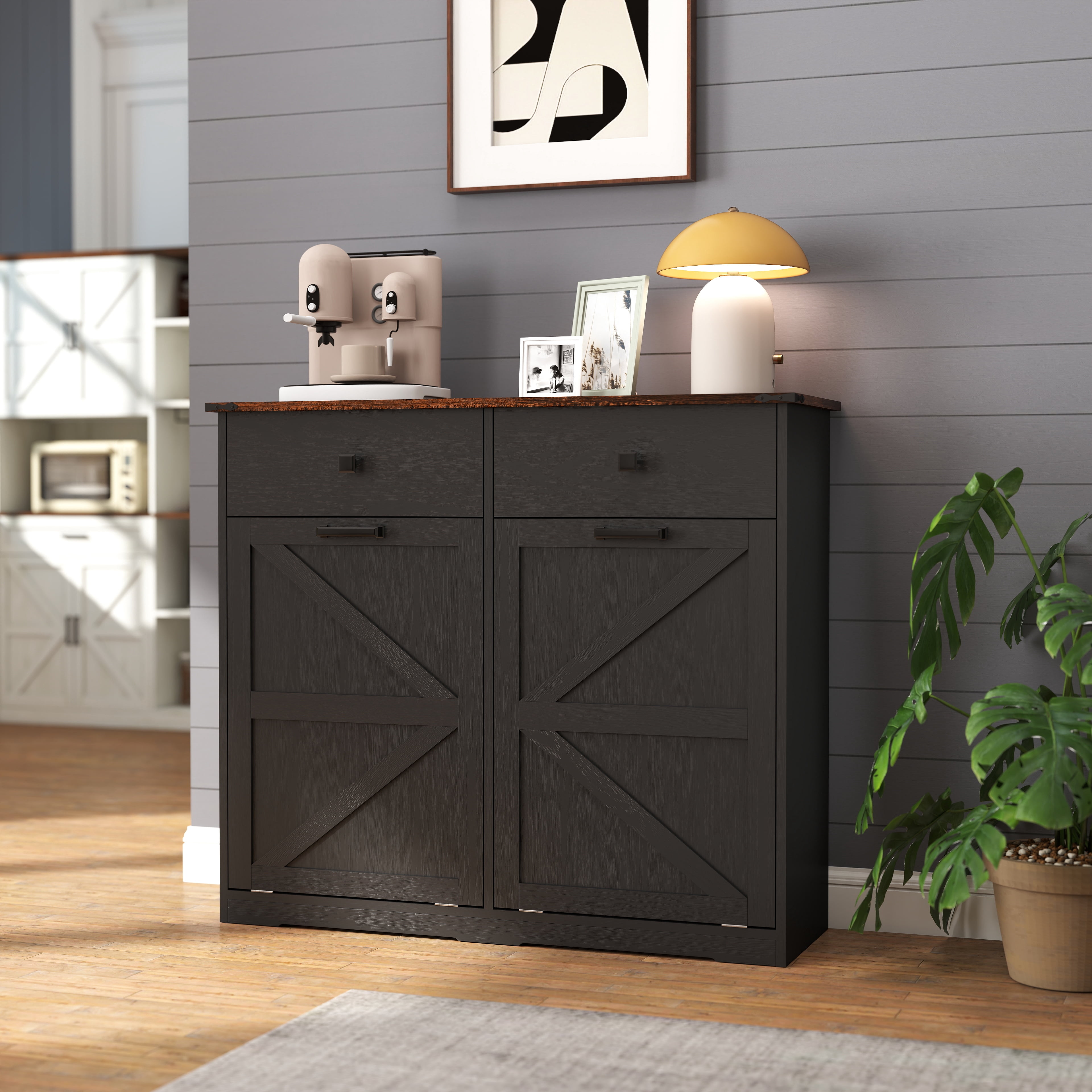 20 Gallon Double Tilt-Out Trash Cabinet Cans Freestanding Recycling ...