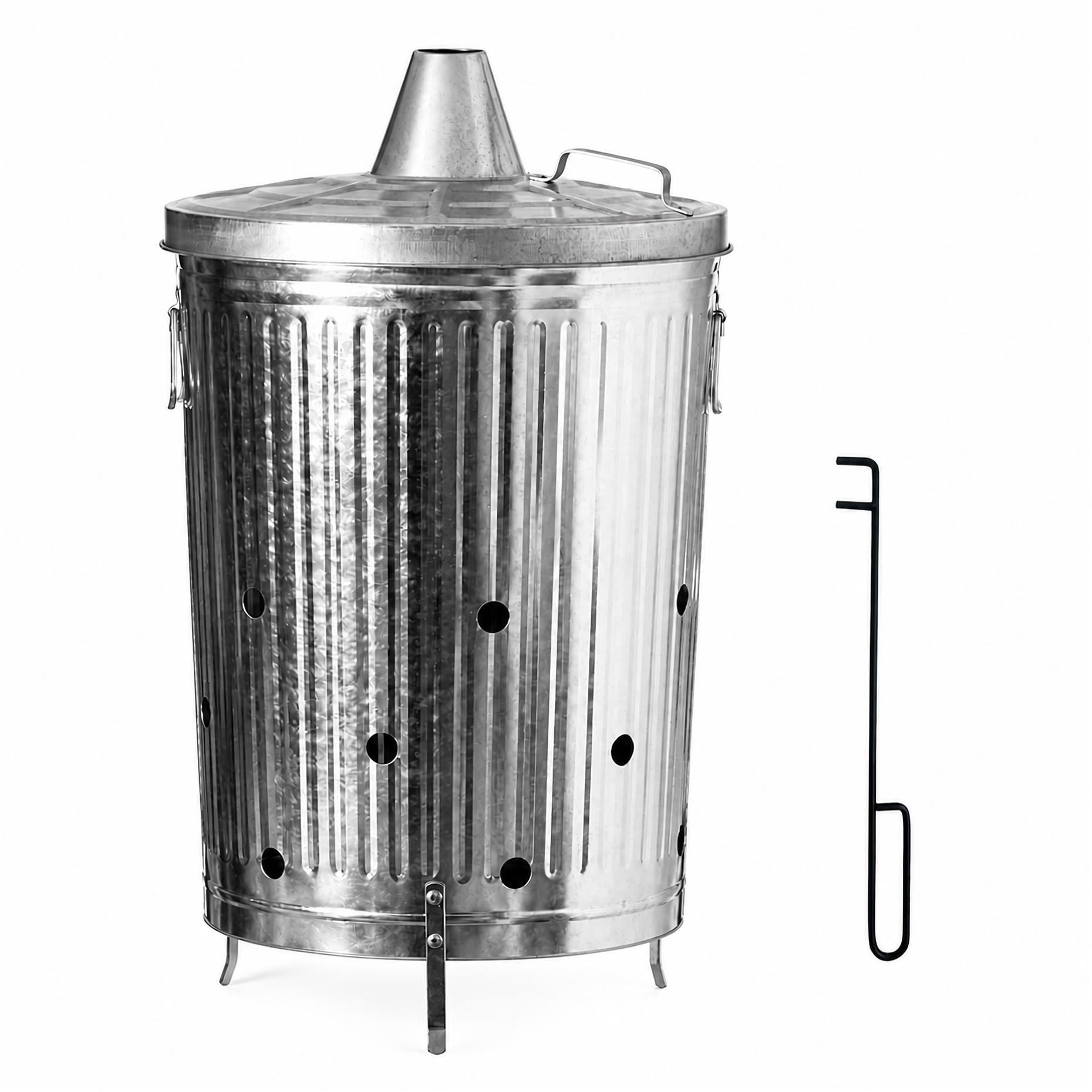 20-Gallon Galvanized Steel Incinerator Can with Lid, Ventilation Holes ...