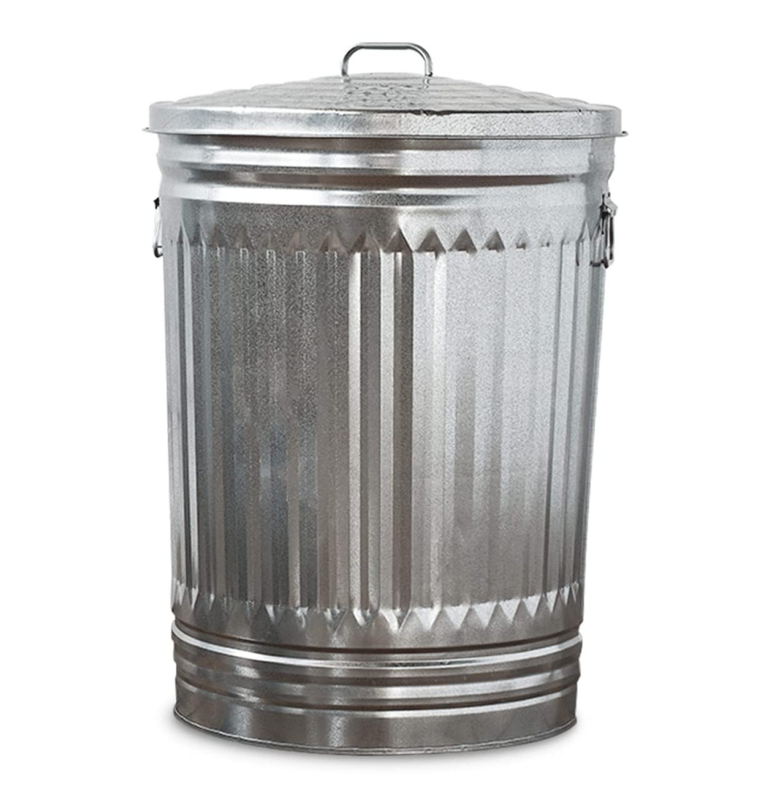 20 Gallon Steel Trash Can with Lid - Outdoor Silver Waste Bin - 17.5x17 ...