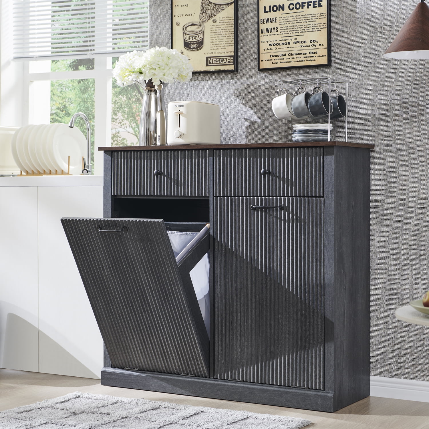 20 Gallon Tilt-Out Trash Can Cabinet, Modern Laundry Hamper Cabinet ...