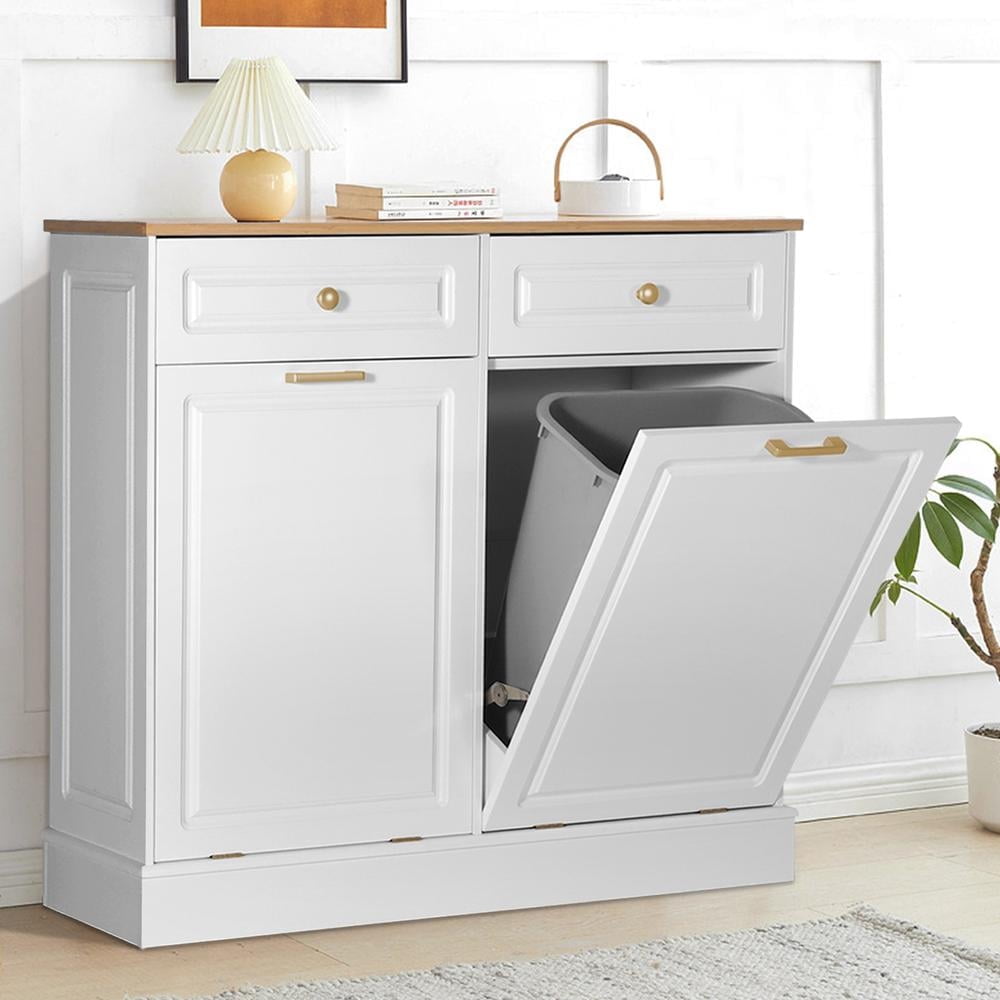 20 Gallons Double Tilt Out Trash Cabinet Wood Kitchen Island Recycling ...