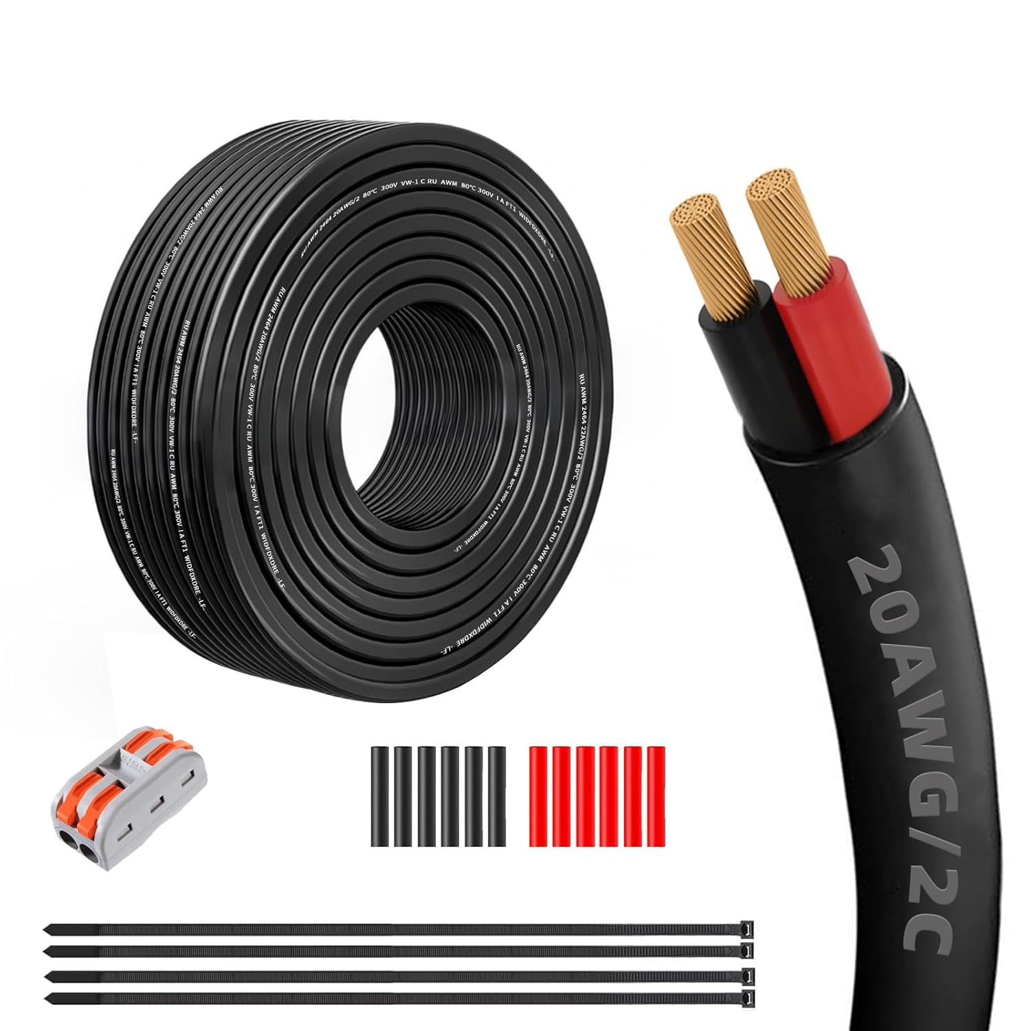 20 Gauge 100% Pure Copper 2 Conductor 20/2 Flexible Low Voltage 12 Volt ...