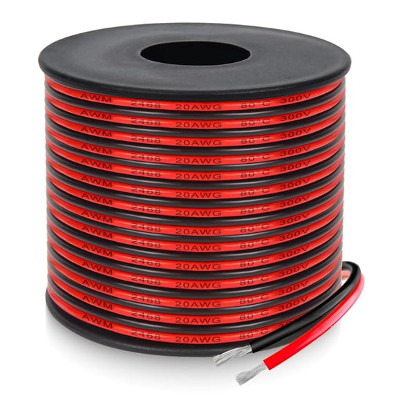 20 Gauge 2 Conductor PVC Tinned Copper Electrical Wires, 98.4FT/30M Red ...
