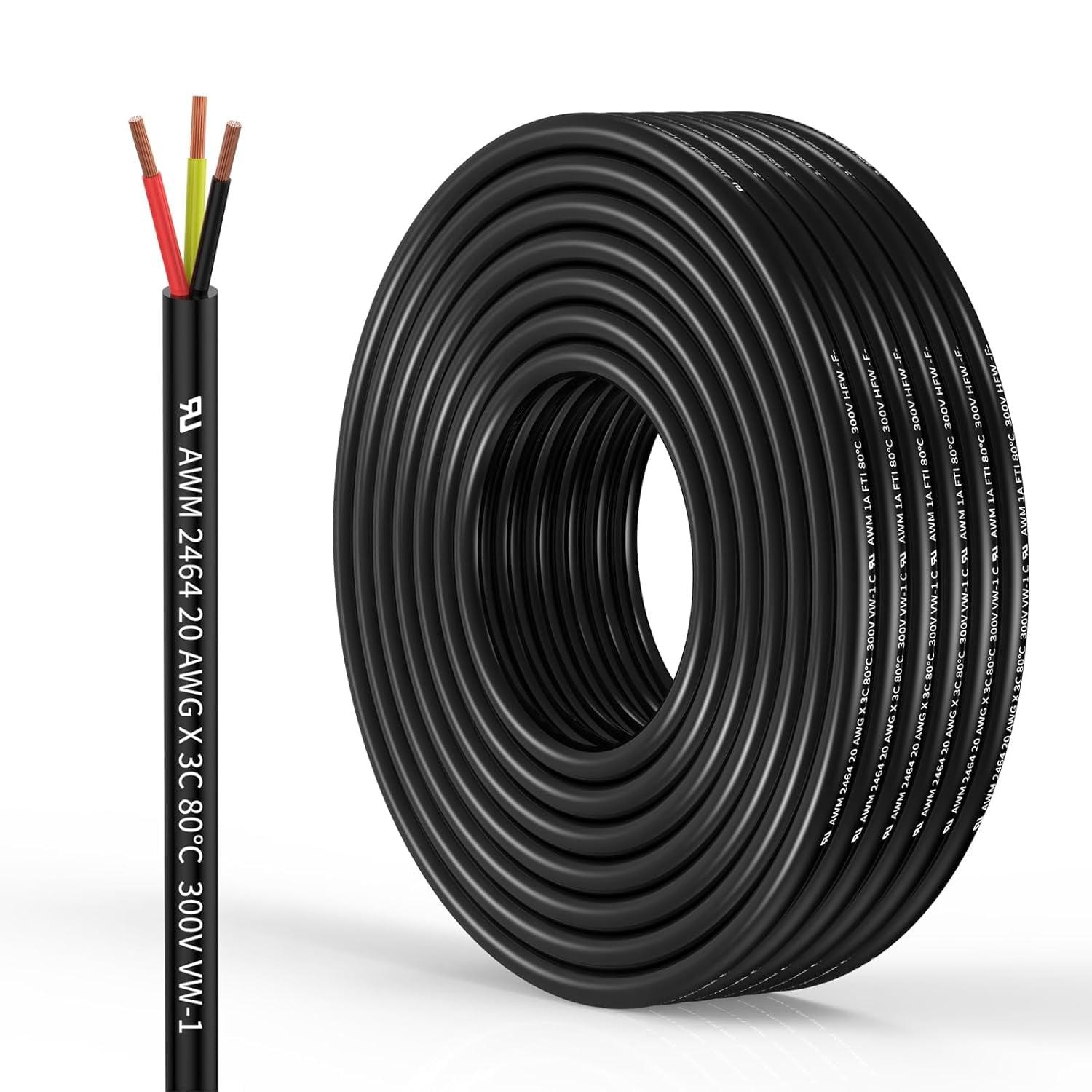 20 Gauge 3 Conductor Electrical Wire Oxygen-Free Copper Cable 25FT/7.7M ...