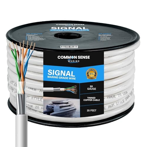 20 Gauge 8 Conductor Signal Wire - 25 ft Round Marine Grade Wire Tinned ...