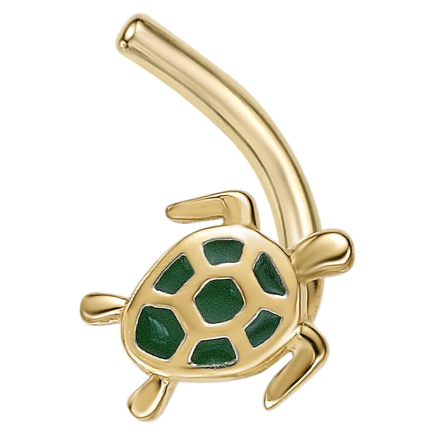 20 Gauge Curved 14K Yellow Gold Green Enamel Turtle Nose Ring - Walmart.com