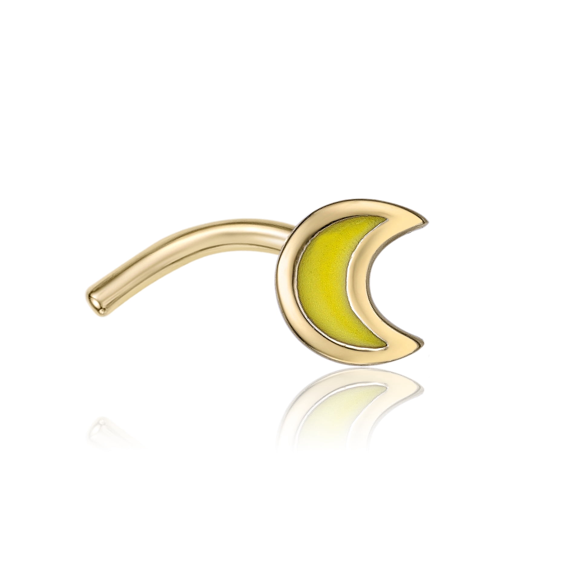 20 Gauge Curved Screw 14K Yellow Gold Yellow Enamel Moon Nose Ring ...