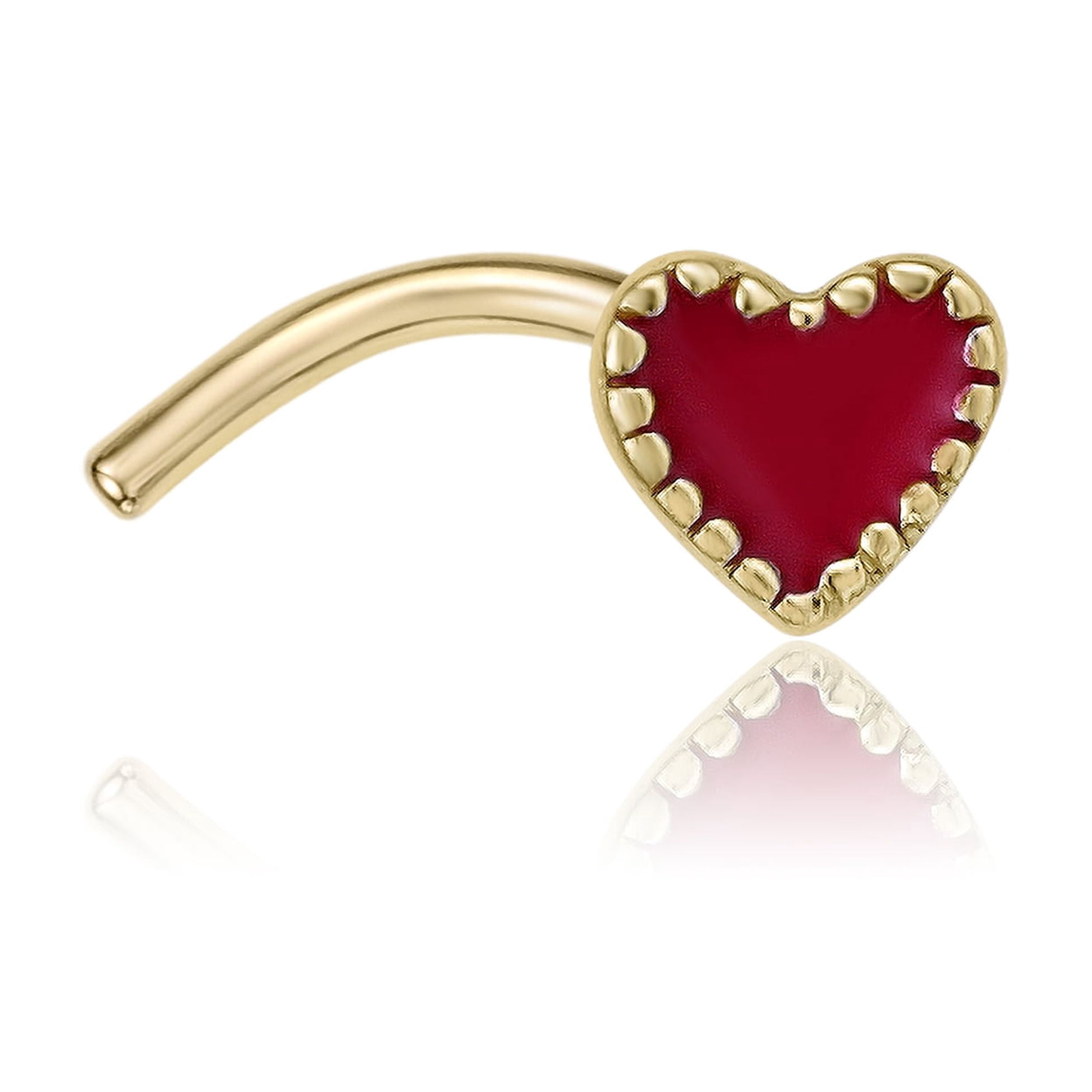 20 Gauge Curved 14K Yellow Gold Red Enamel Heart Nose Ring - Walmart.com