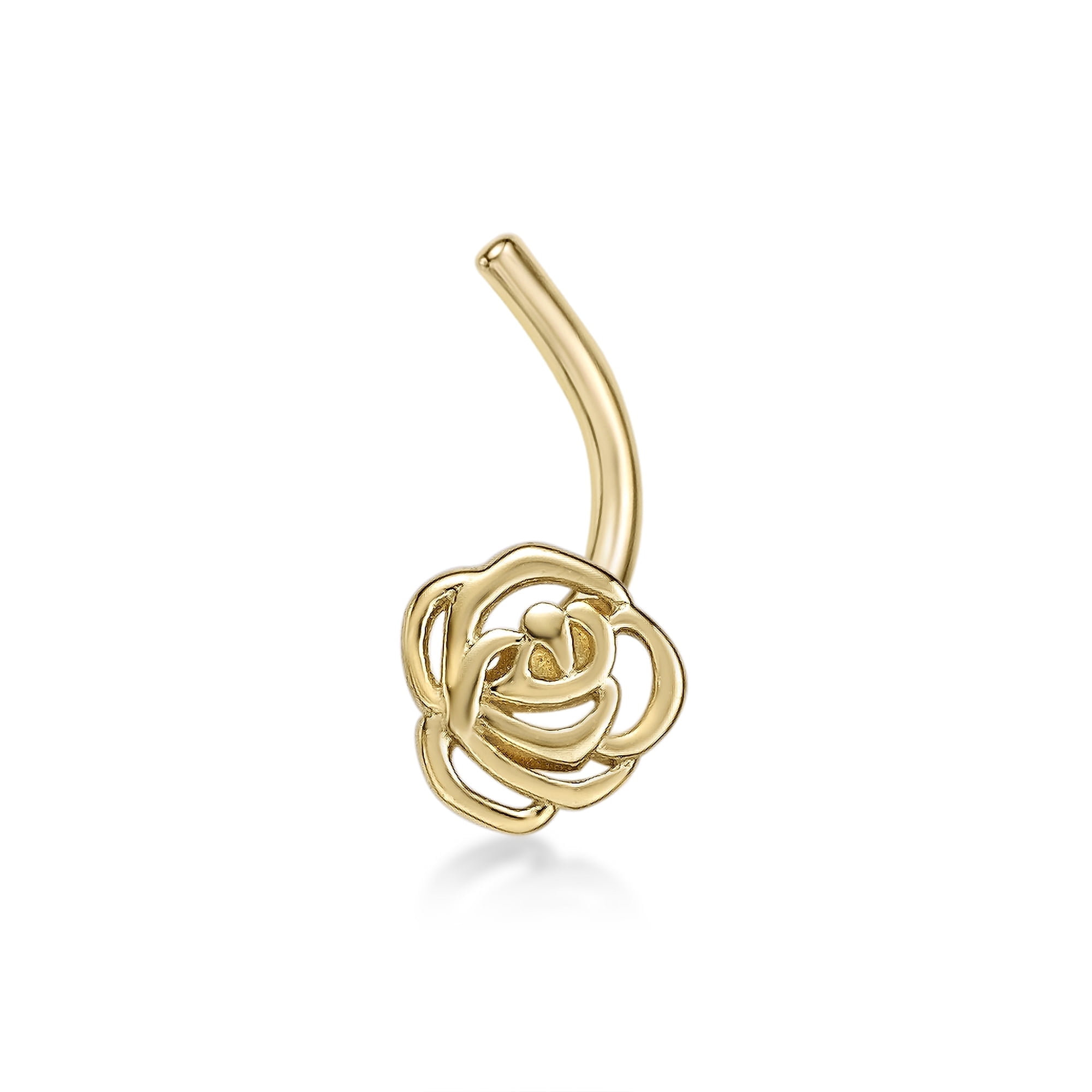 20 Gauge Curved 14K Yellow Gold Rose Nose Ring - Walmart.com