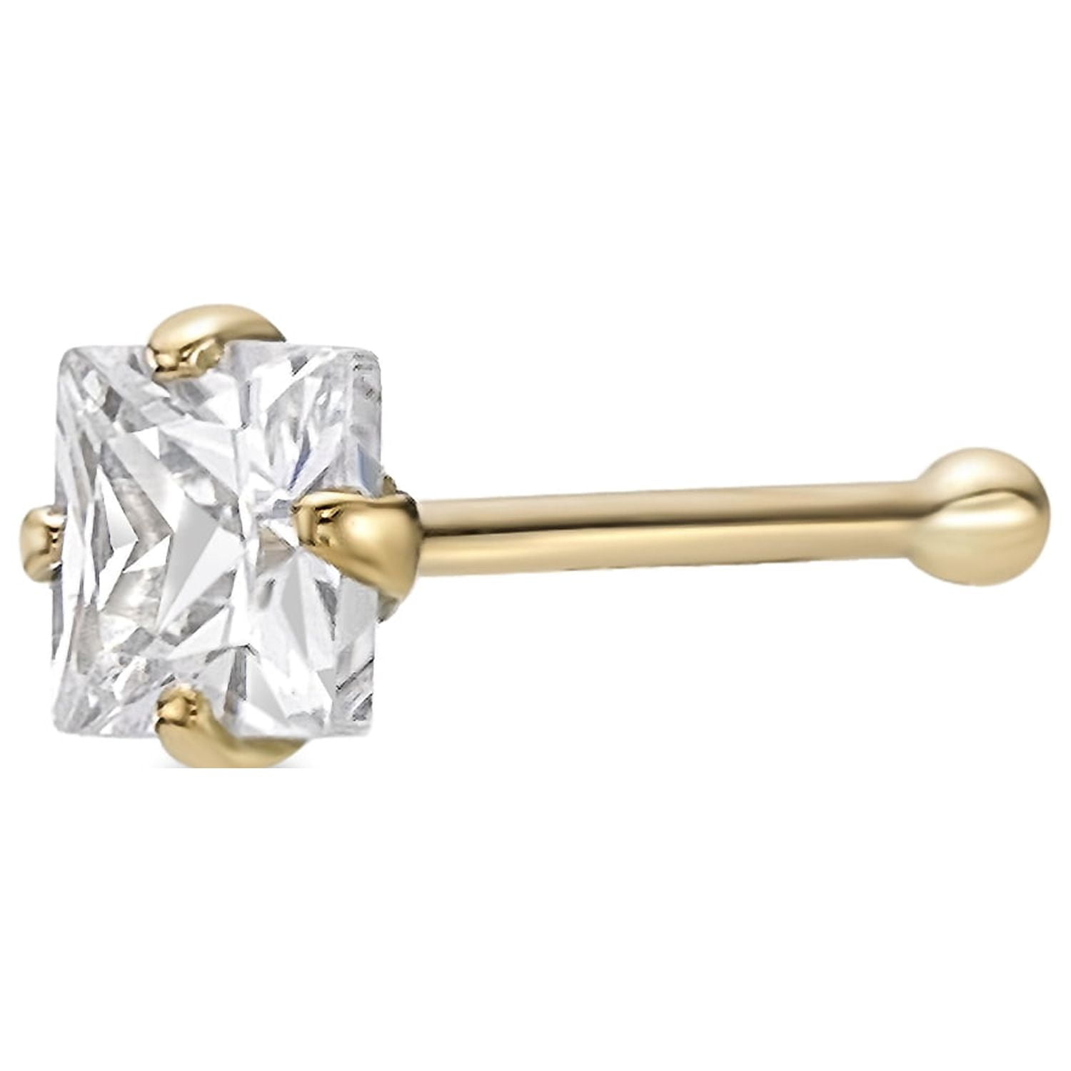 20 Gauge Princess Cut Cubic Zirconia Straight Bone Nose Ring for Women ...